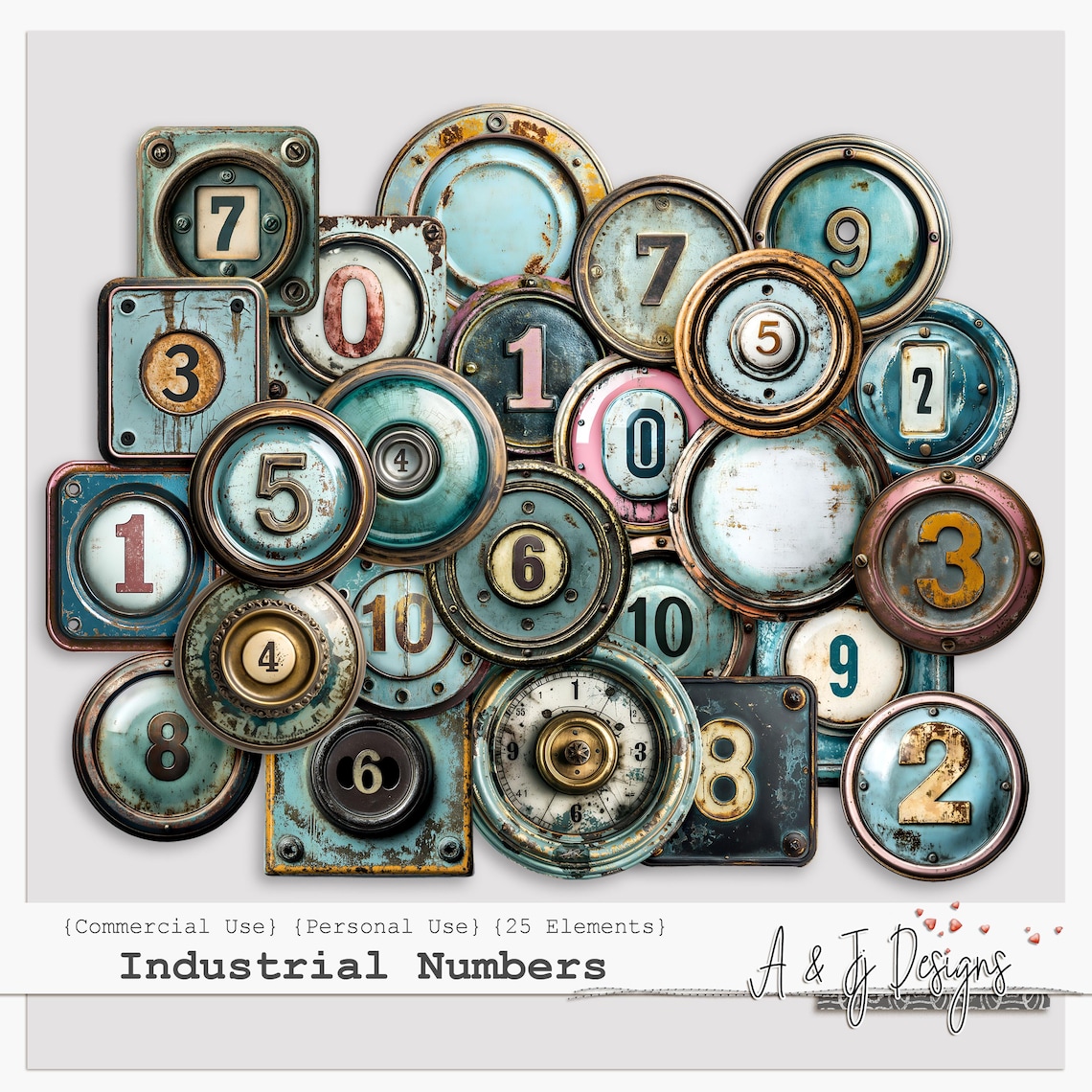 Industrial Numbers, 2 Sets of Numbers 0-10, Clipart, Vintage Rusty ...