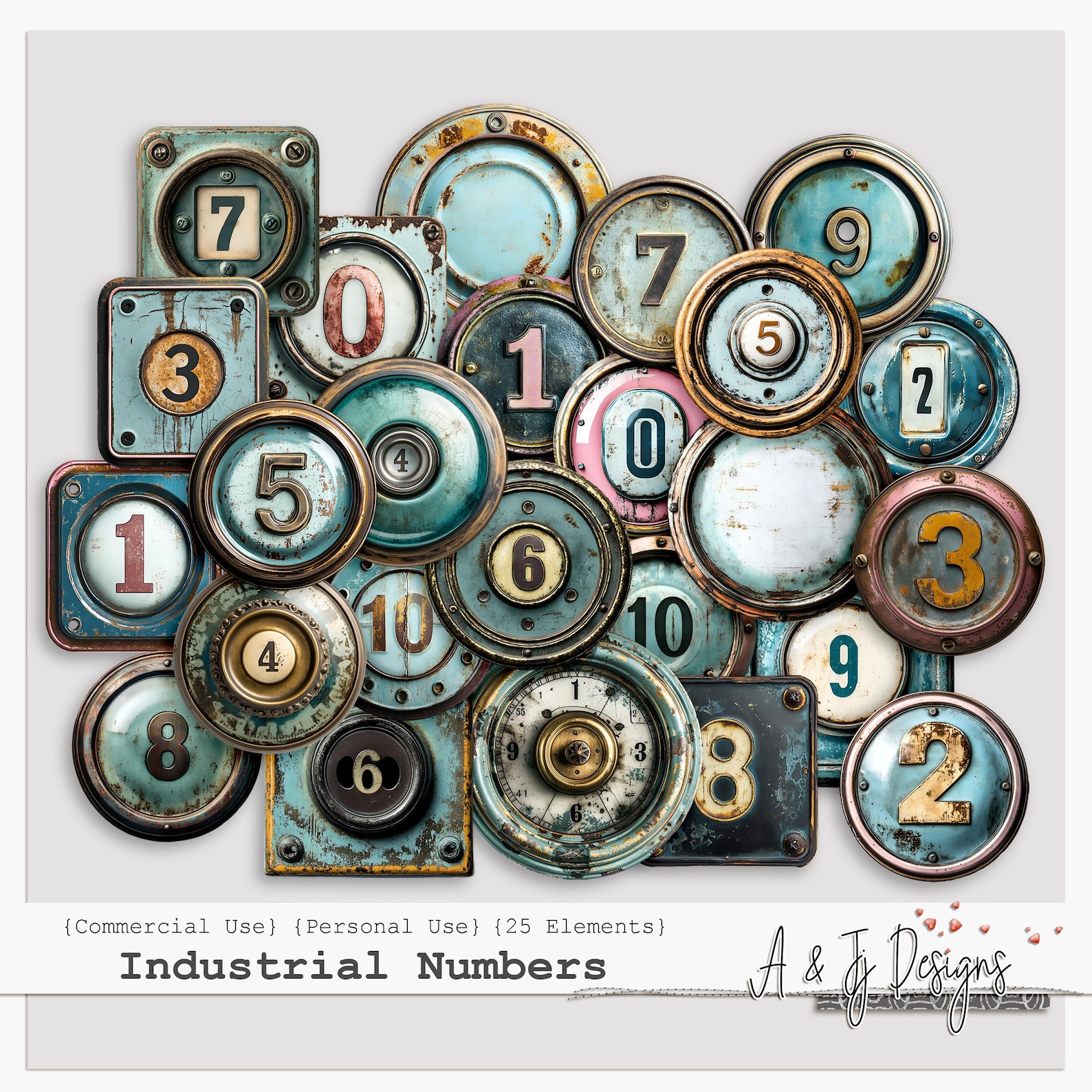 Industrial Numbers, 2 Sets of Numbers 0-10, Clipart, Vintage Rusty ...