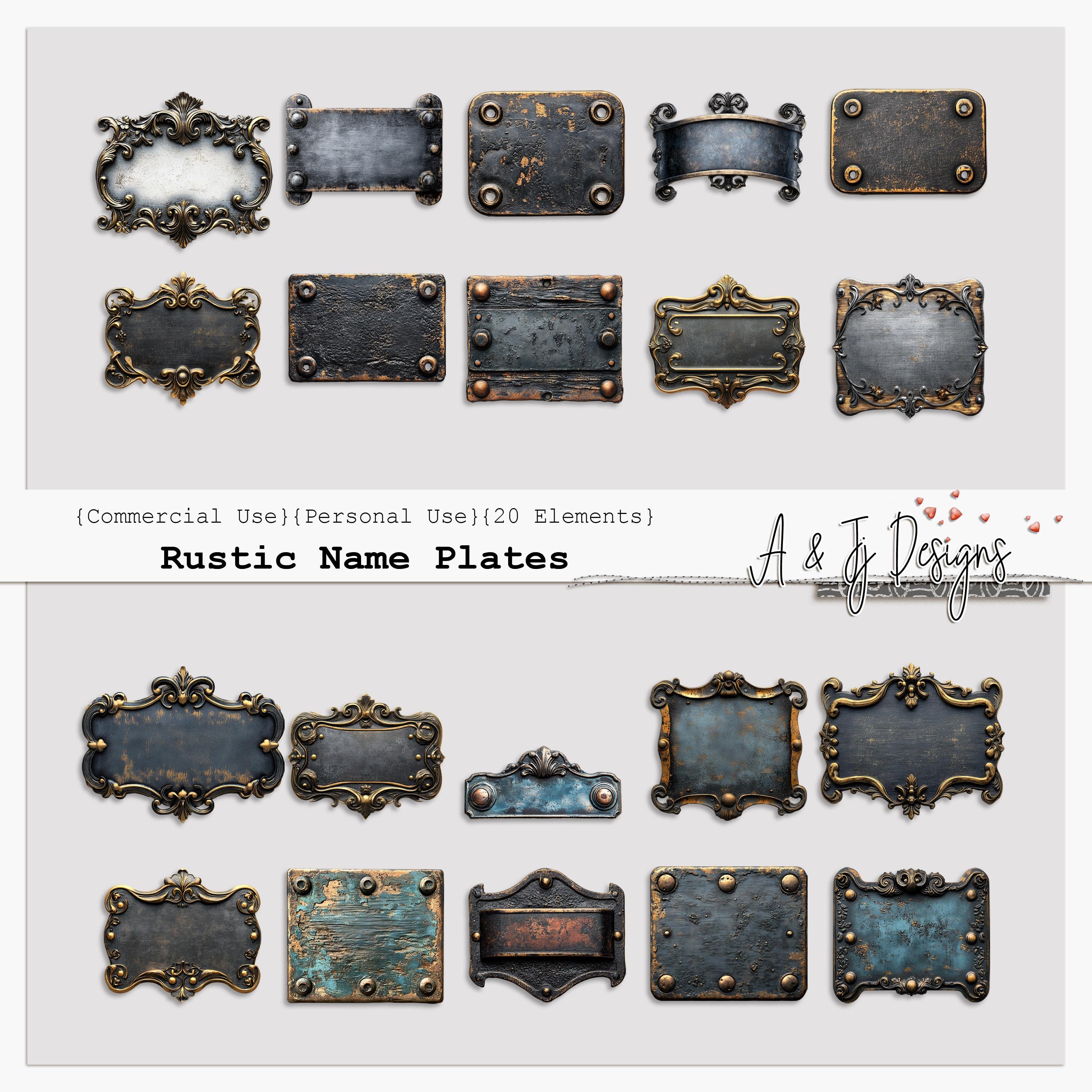 Rustic Name Plates, Clipart Images, Vintage Digital Elements for Junk ...