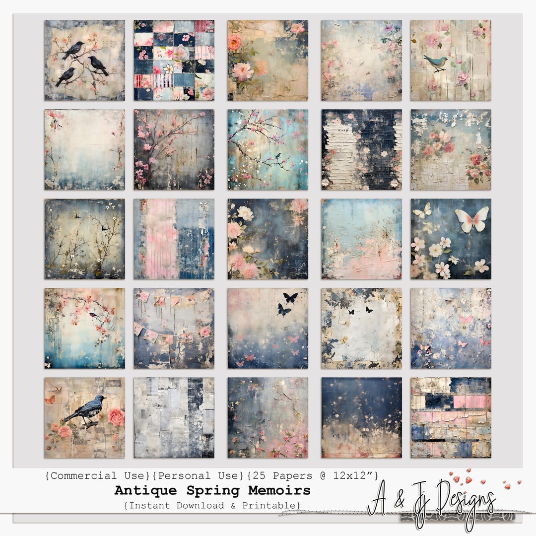 Antique Spring Memoirs | Vintage Floral Digital Papers | Printable ...