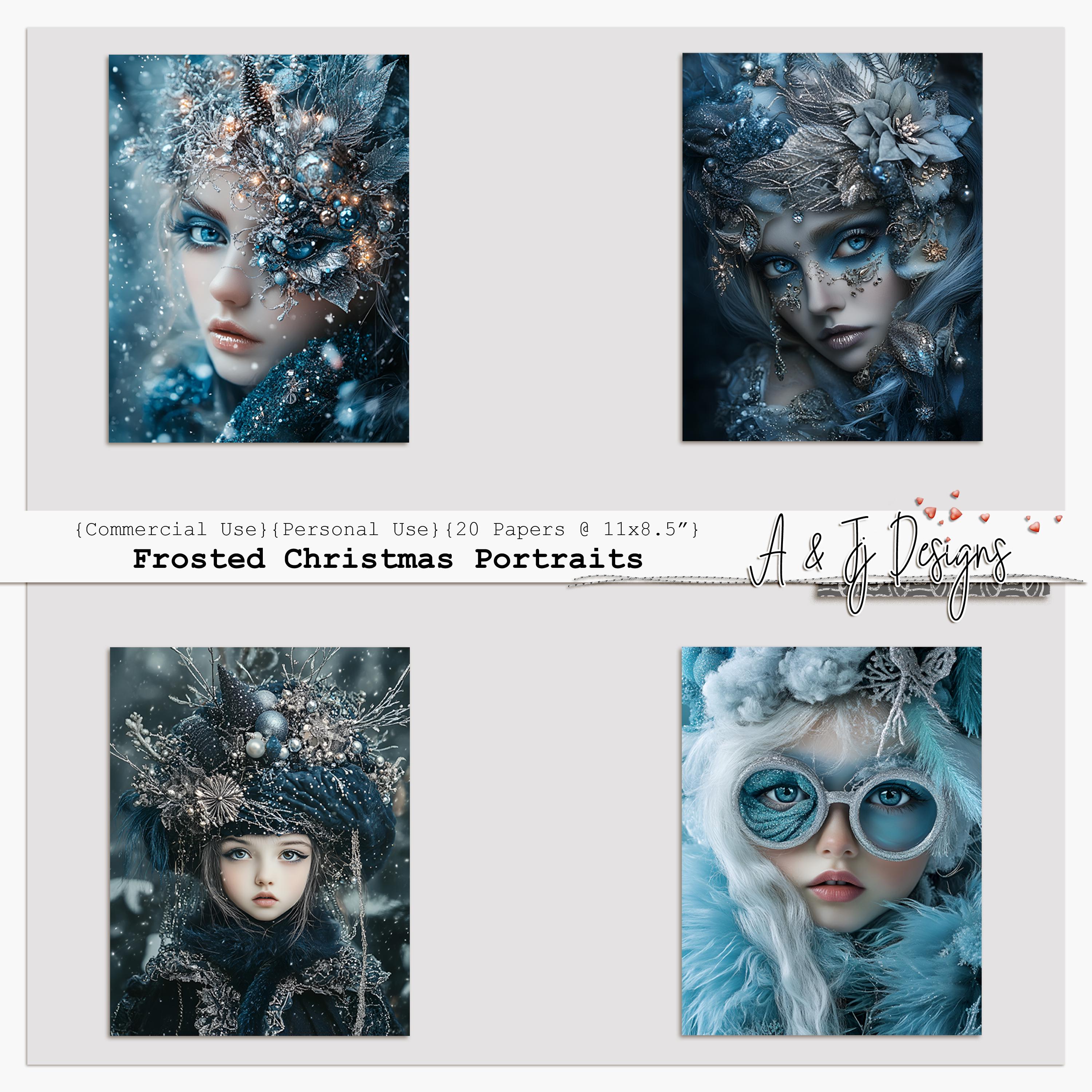 Frosted Christmas Portraits, Vintage Winter Digital Papers, Christmas ...