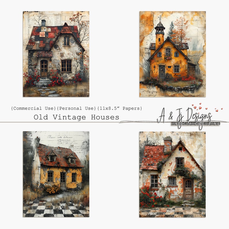Old Vintage Houses Papers, CU, PU, Printable, 11x8.5", JPG, Junk ...