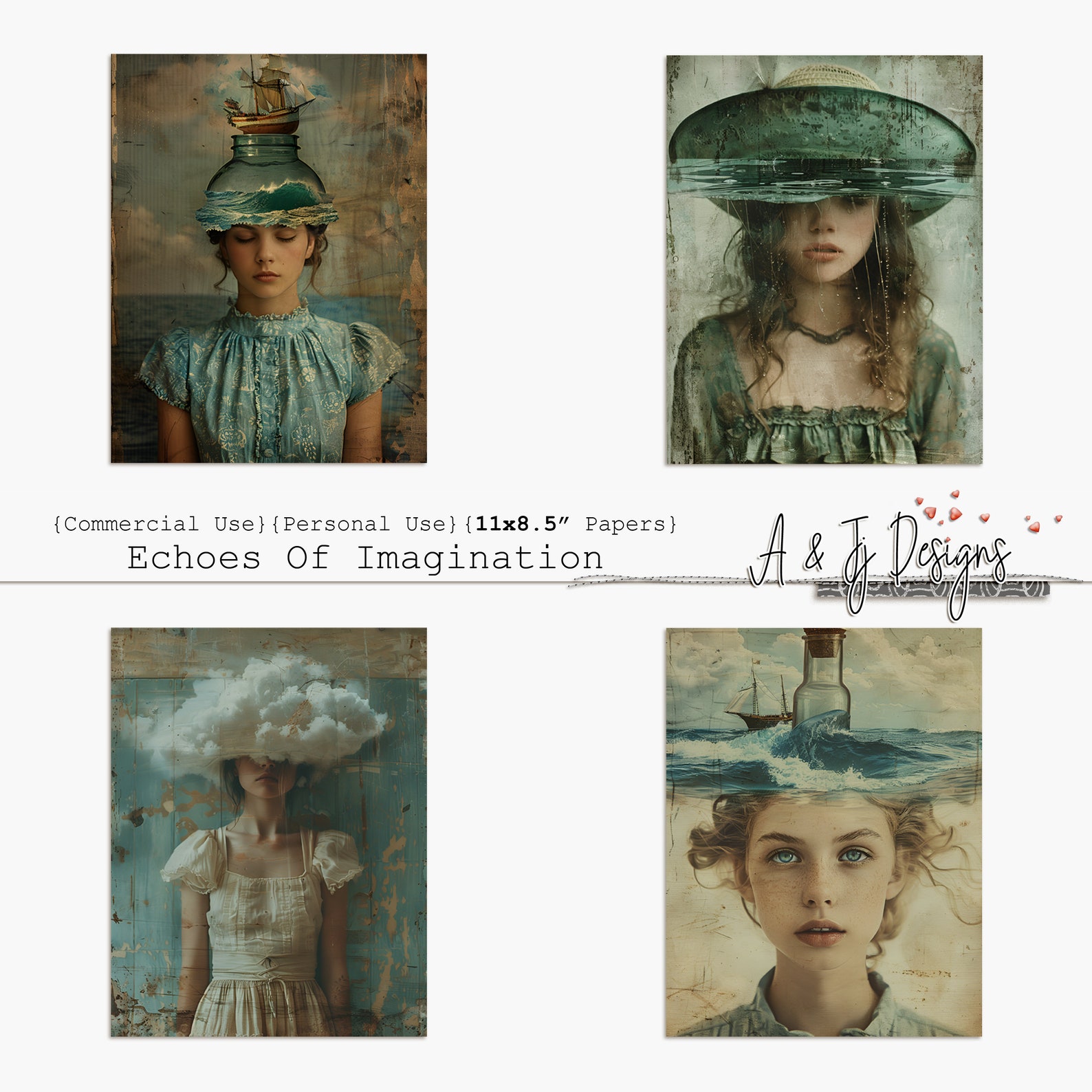Echoes of Imagination Papers, Commercial Use, Printable, 11x8.5", Junk ...
