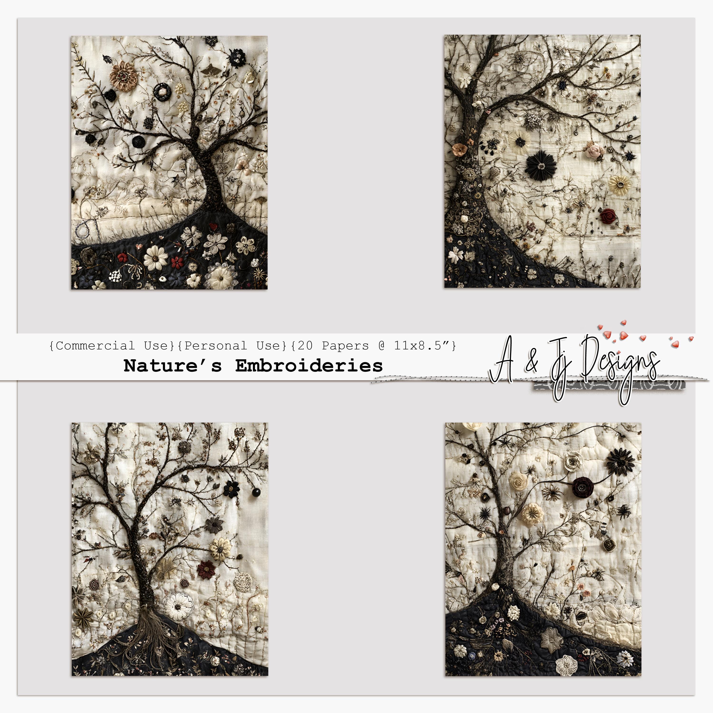 Nature's Embroideries, 20 Digital Papers, Junk Journal & Scrapbooking ...