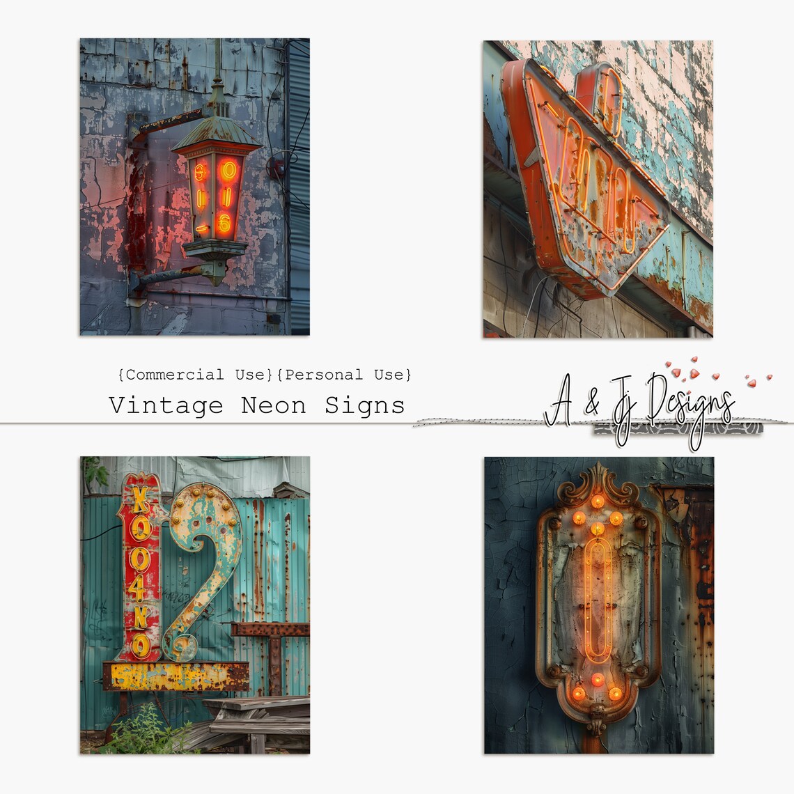 Vintage Neon Signs, Commercial Use, Printable, Ephemera, Papers, JPG ...