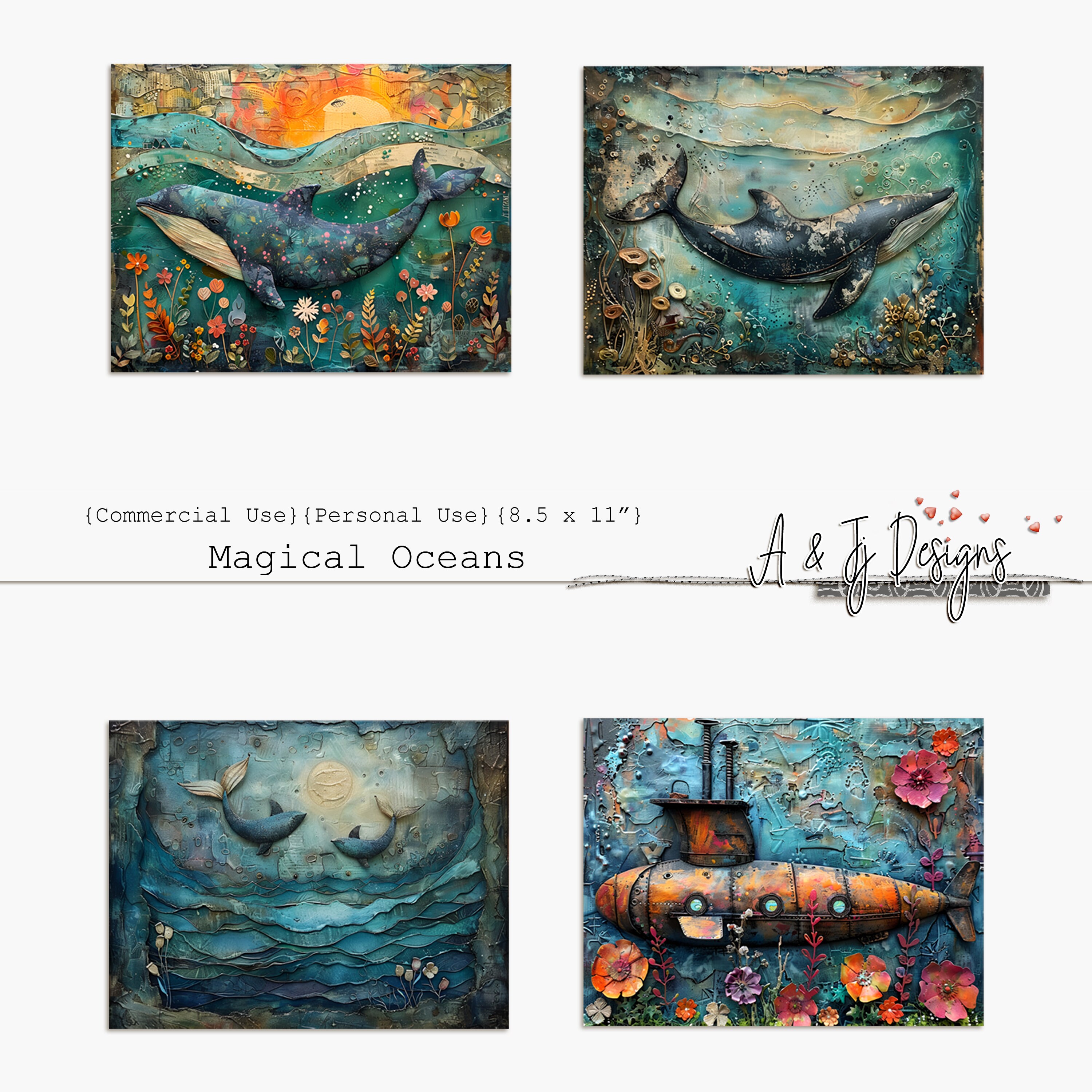 Magical Oceans, CU, PU, Printable, Papers, Ephemera, JPG, Junk Journal ...