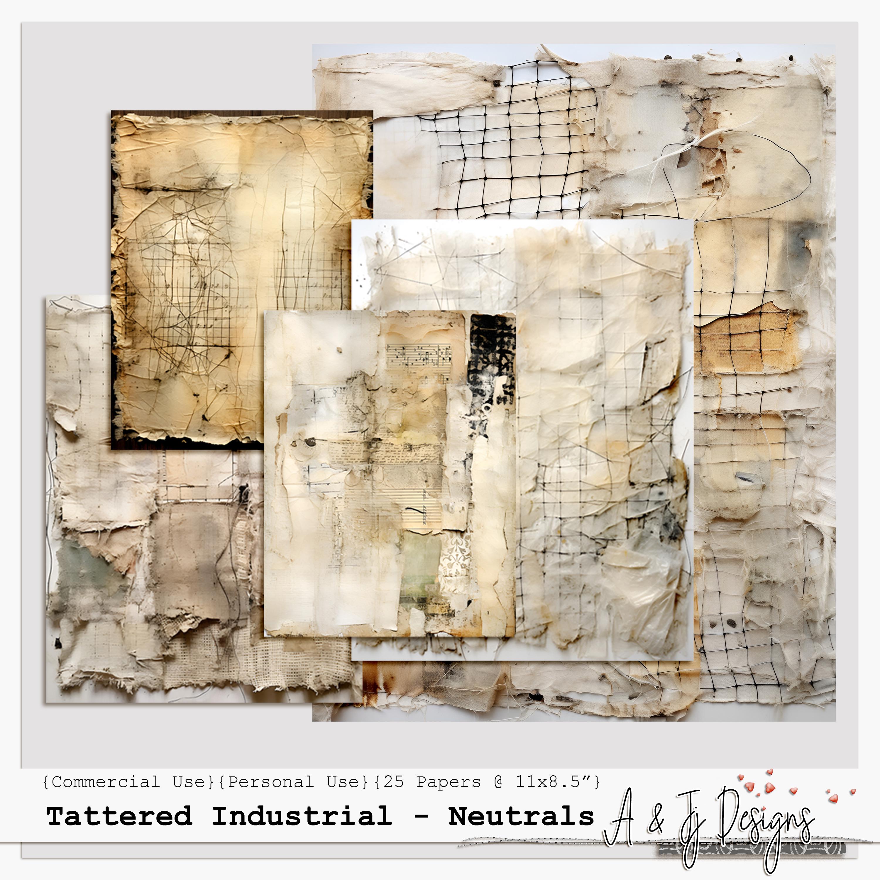 Tattered Industrial Neutrals, Junk Journal Digital Papers, Vintage ...