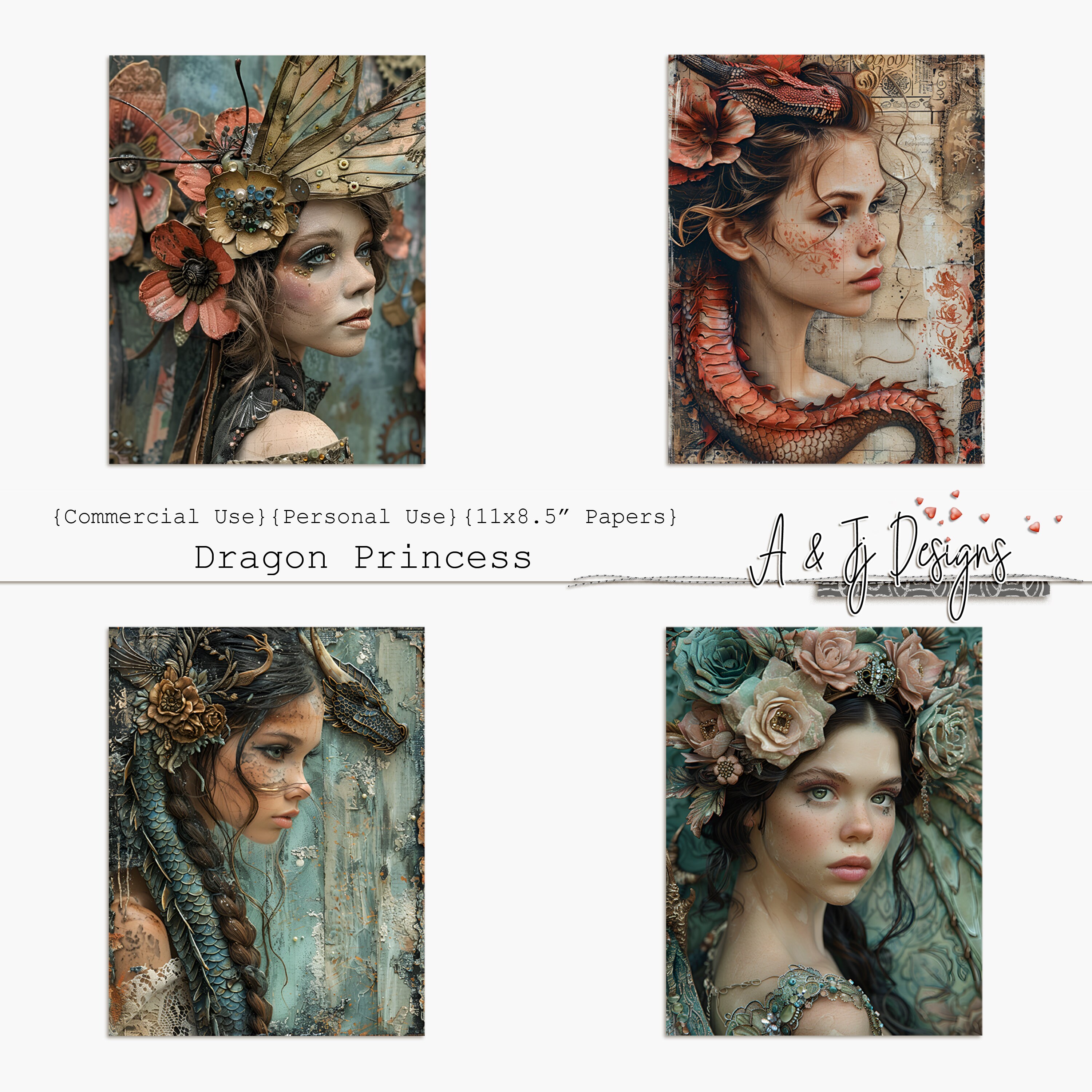 Dragon Princess, CU, PU, Printable, Papers, Ephemera, JPG, Junk Journal ...