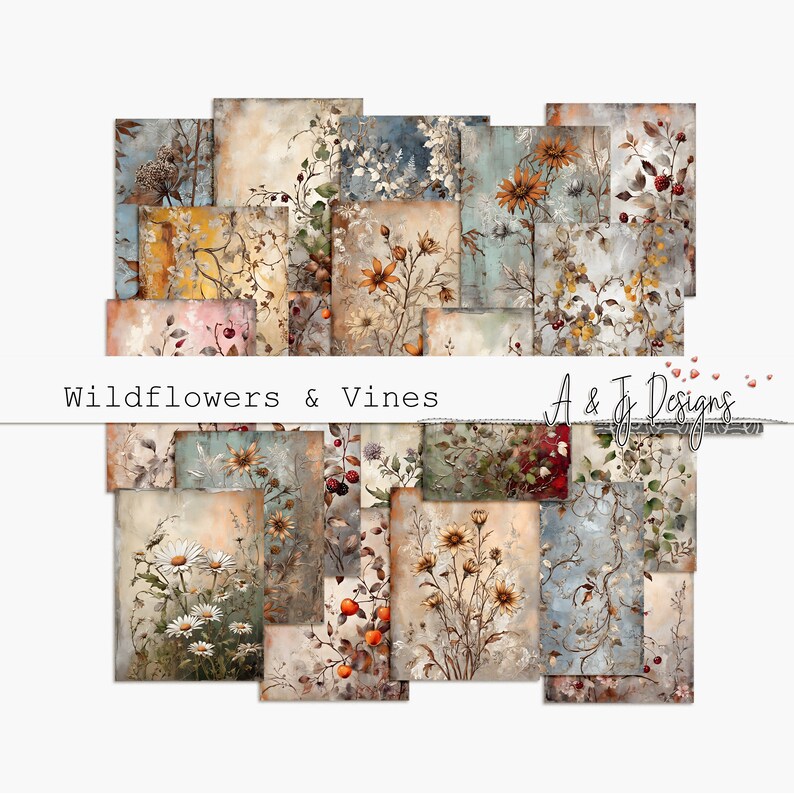 Wildflowers and Vines, Commercial Use, Ephemera, Junk Journals, Digital ...