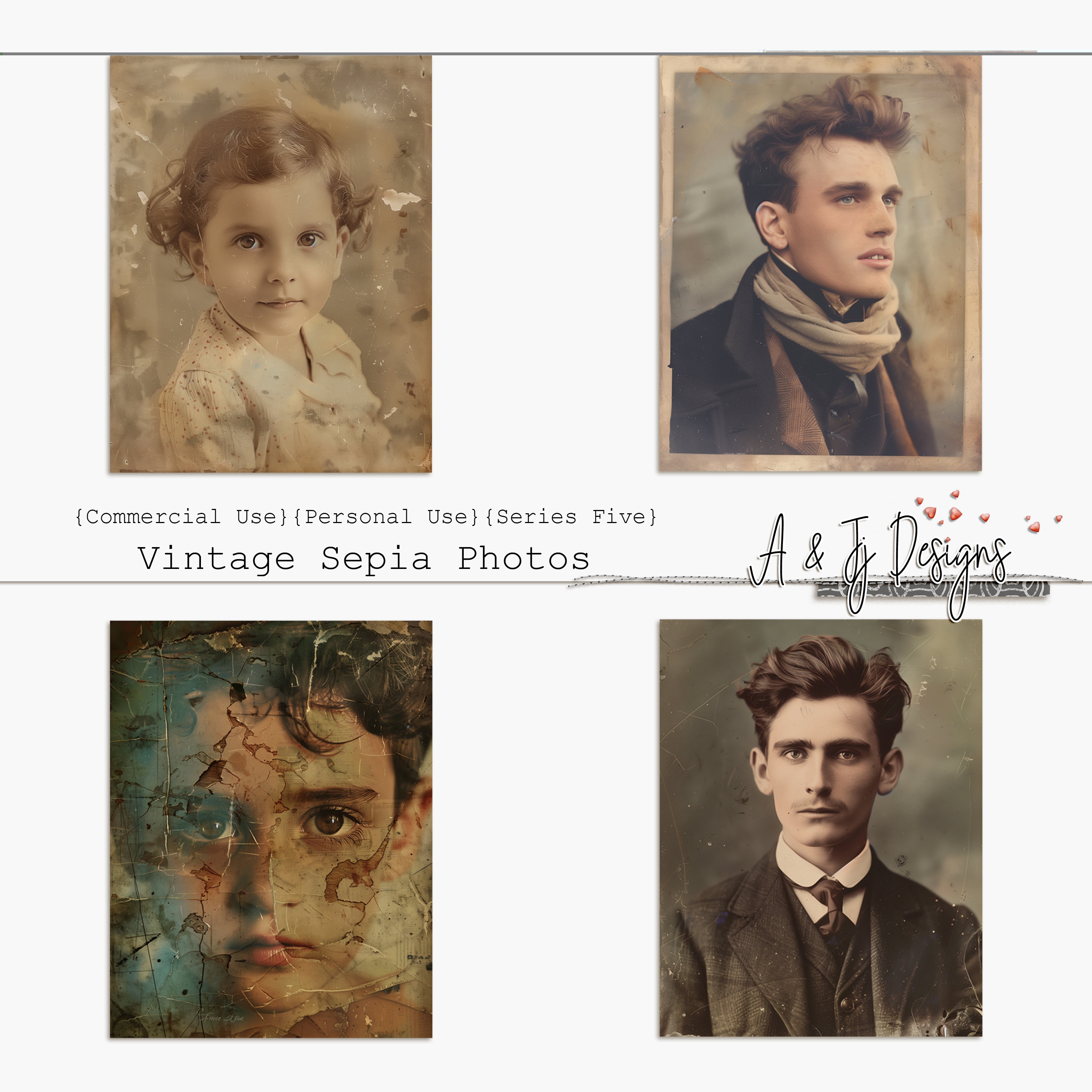 Vintage Sepia Photos Series Five, Recoloured, CU, Printable, Ephemera ...