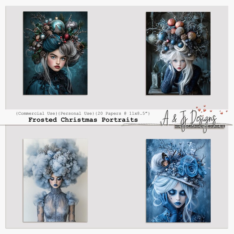 Frosted Christmas Portraits, Vintage Winter Digital Papers, Christmas ...