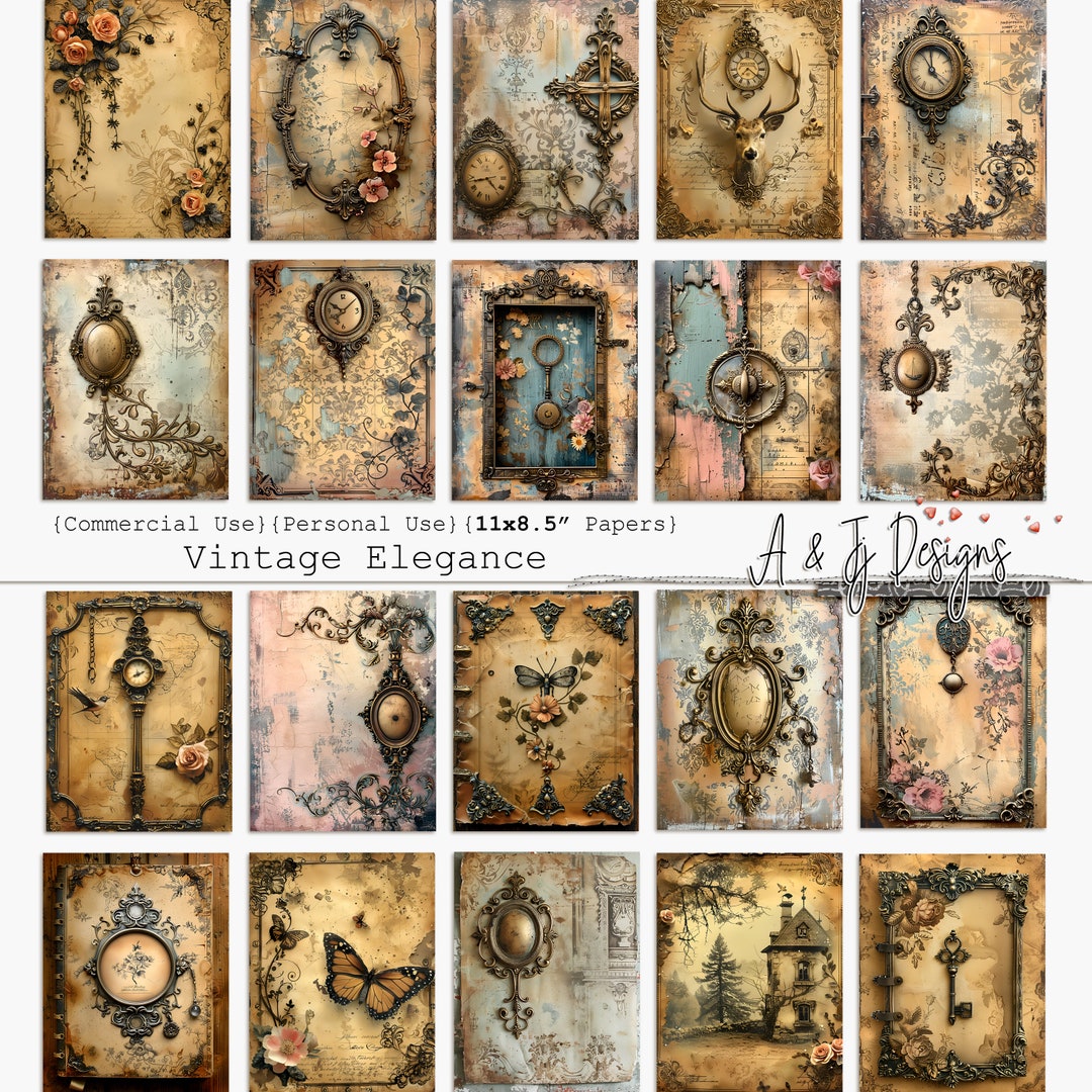 Vintage Elegance, Commercial Use, Printable, 11x8.5", Junk Journals ...