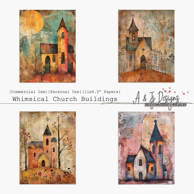 Whimsical Church Buildings, CU, Printable, Papers, JPG, Junk Journals ...