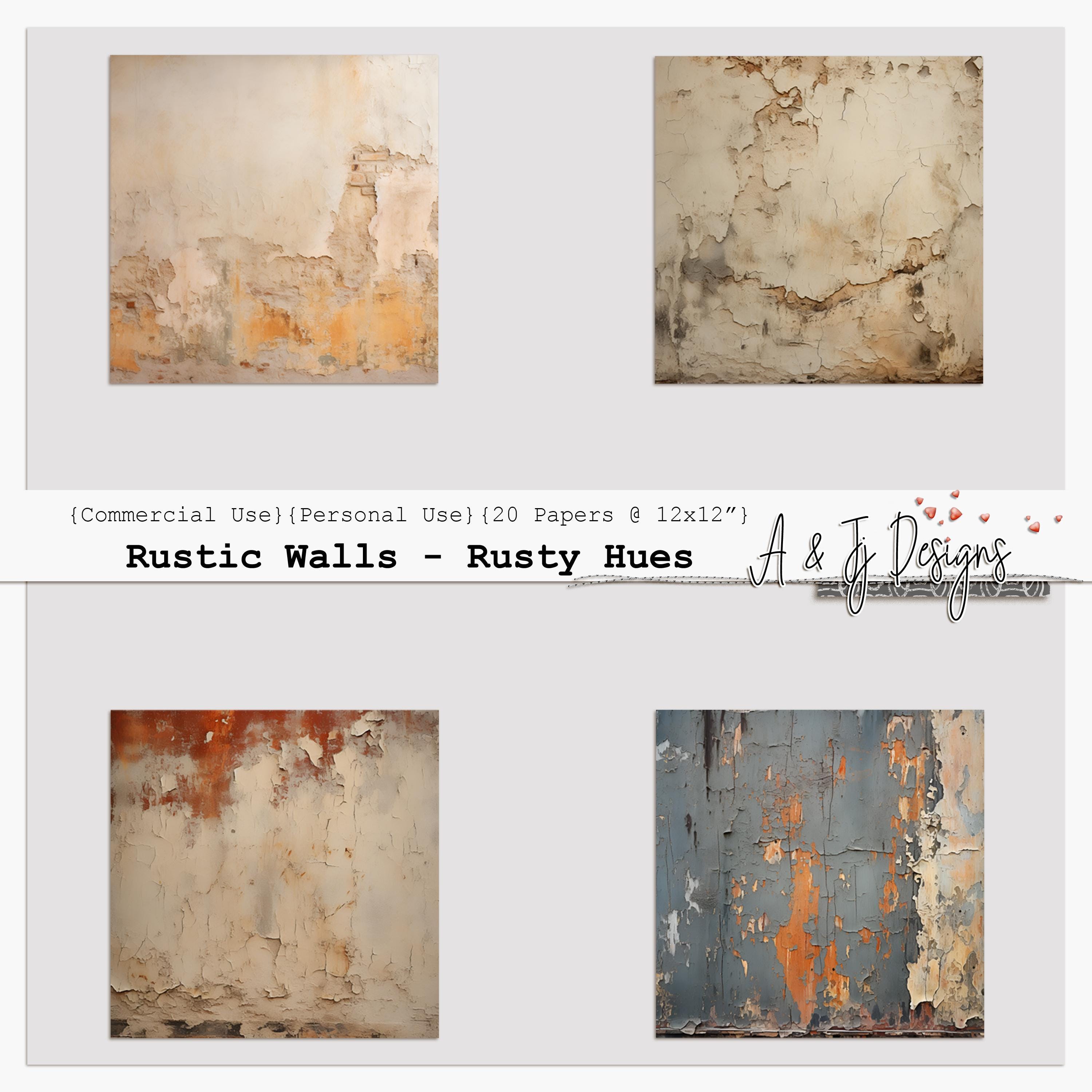 Rustic Walls - Rusty Hues, 20 Digital Rustic Wall Papers, 12x12", Junk ...