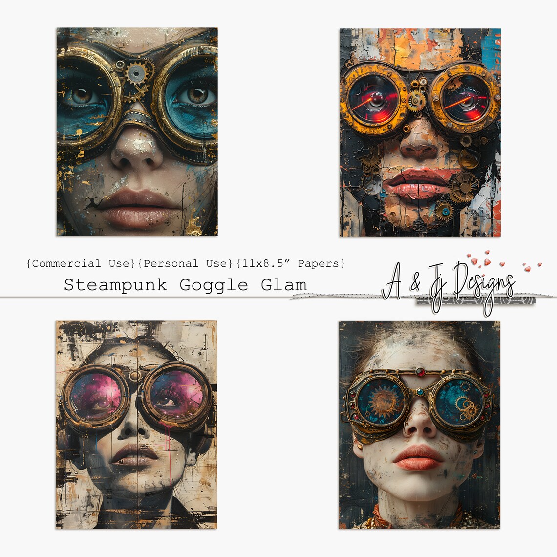 Steampunk Goggle Glam, CU, PU, Printable, Papers, Ephemera, JPG, Junk ...