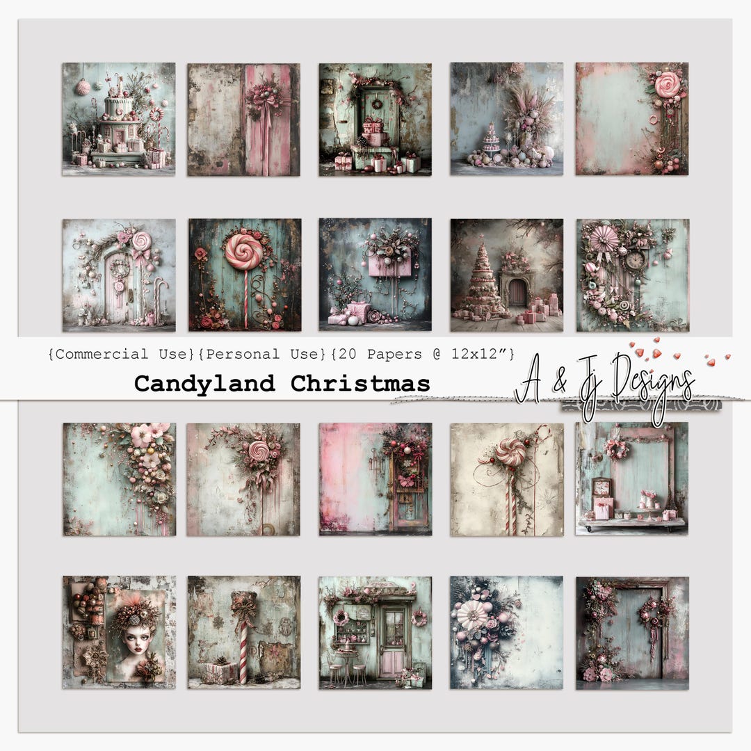 Candyland Christmas, Digital Paper, Scrapbooking, Junk Journal Pages ...