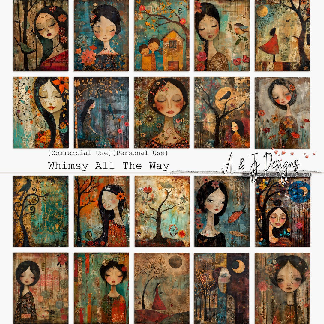 Whimsy All the Way, CU, Japandi Papers, Printable, JPG, Junk Journals, Scrapbooking, Mixed Media ...