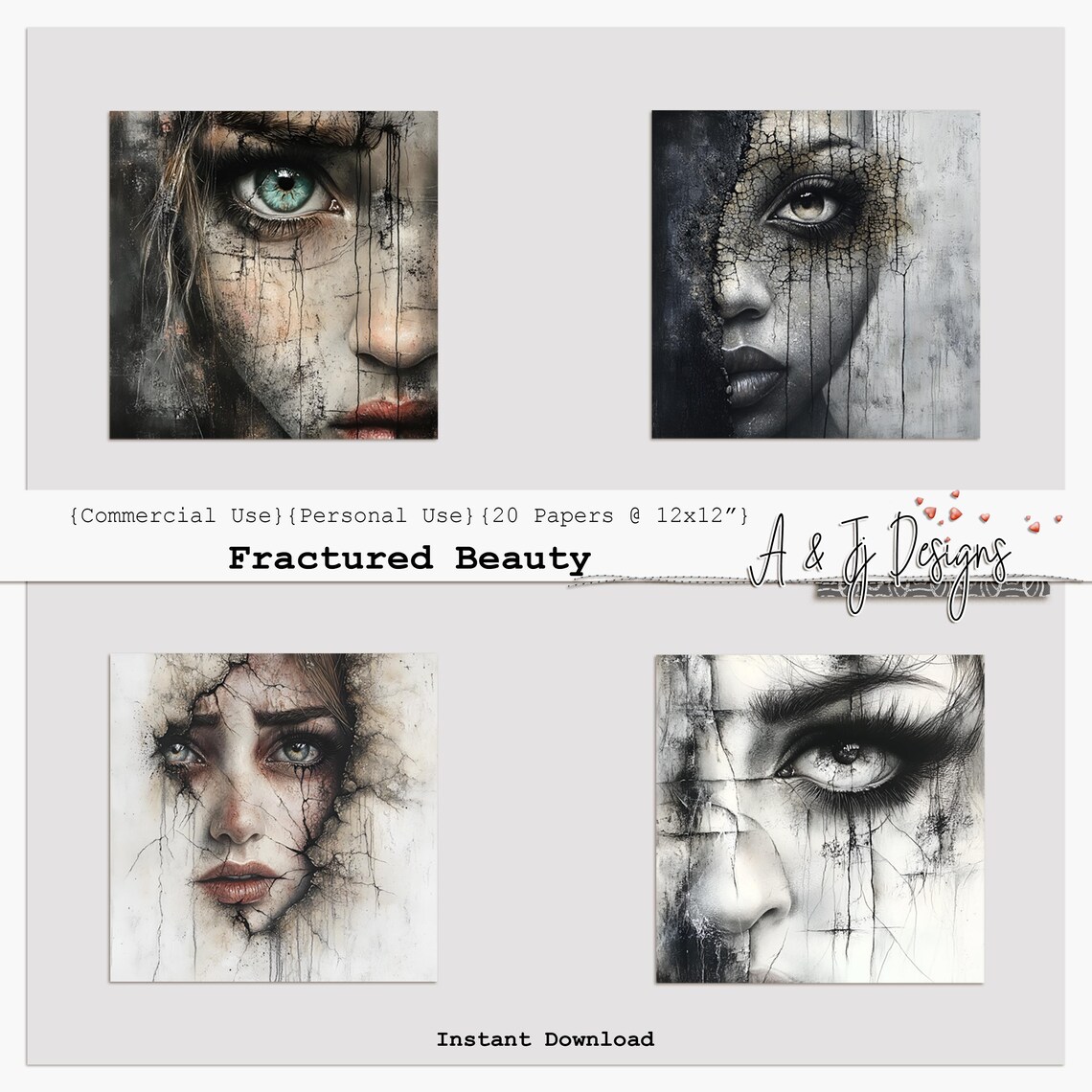 Fractured Beauty, Digital Art Papers, Healing & Empowerment Wall Art, Textured Portraits for ...
