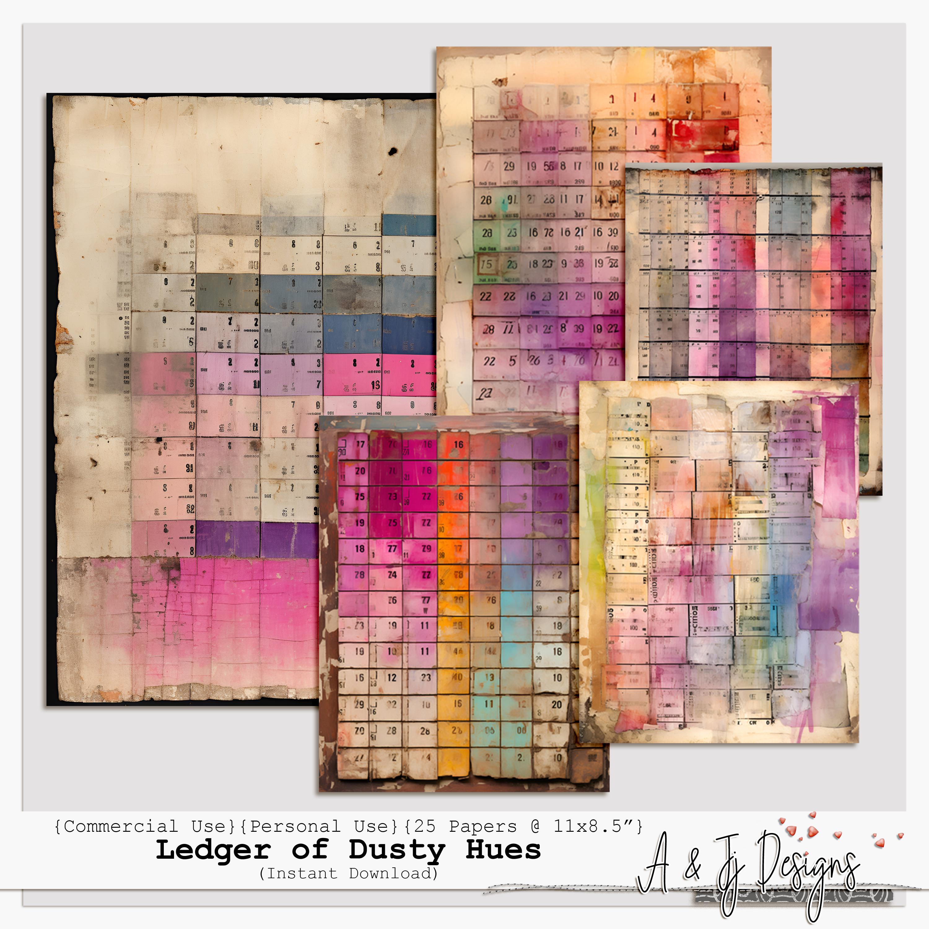 Ledger of Dusty Hues | Vintage Paint Swatch Digital Papers | Shabby ...