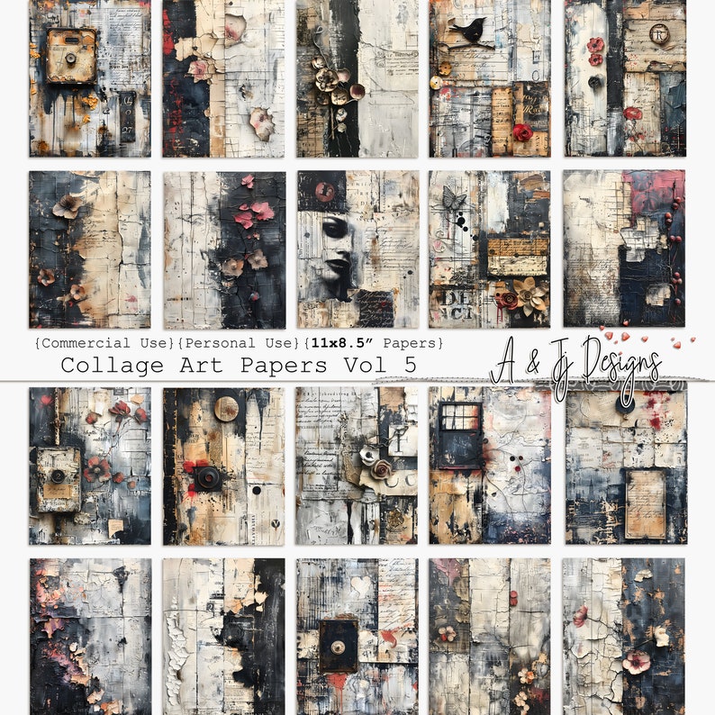 Collage Art Papers Vol 5, CU, PU, Printable, 11x8.5", Junk Journals ...