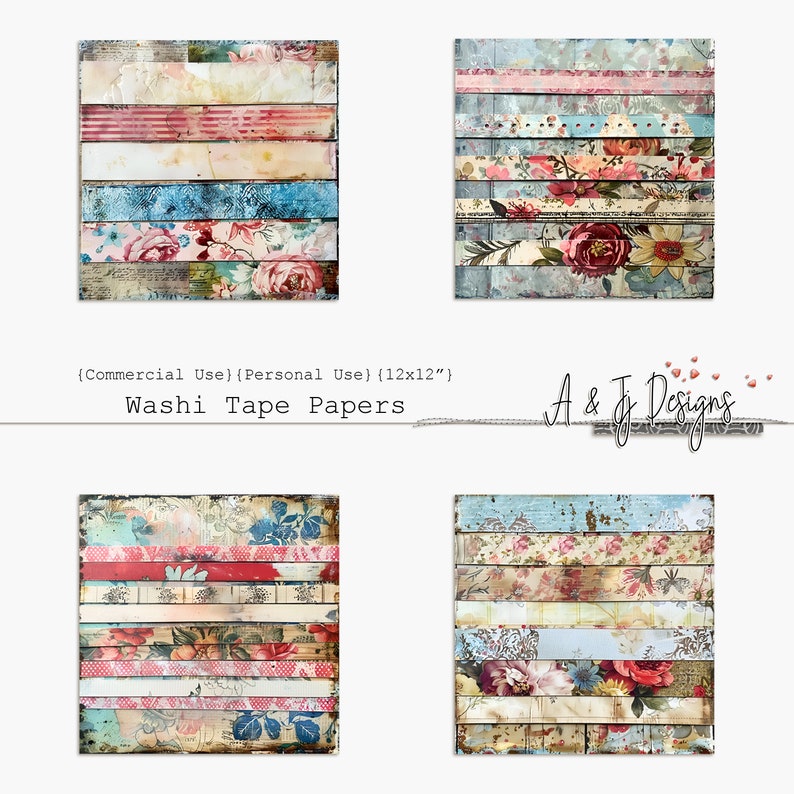 Washi Tape Papers | Floral Scrapbook Paper | for Junk Journals and ...