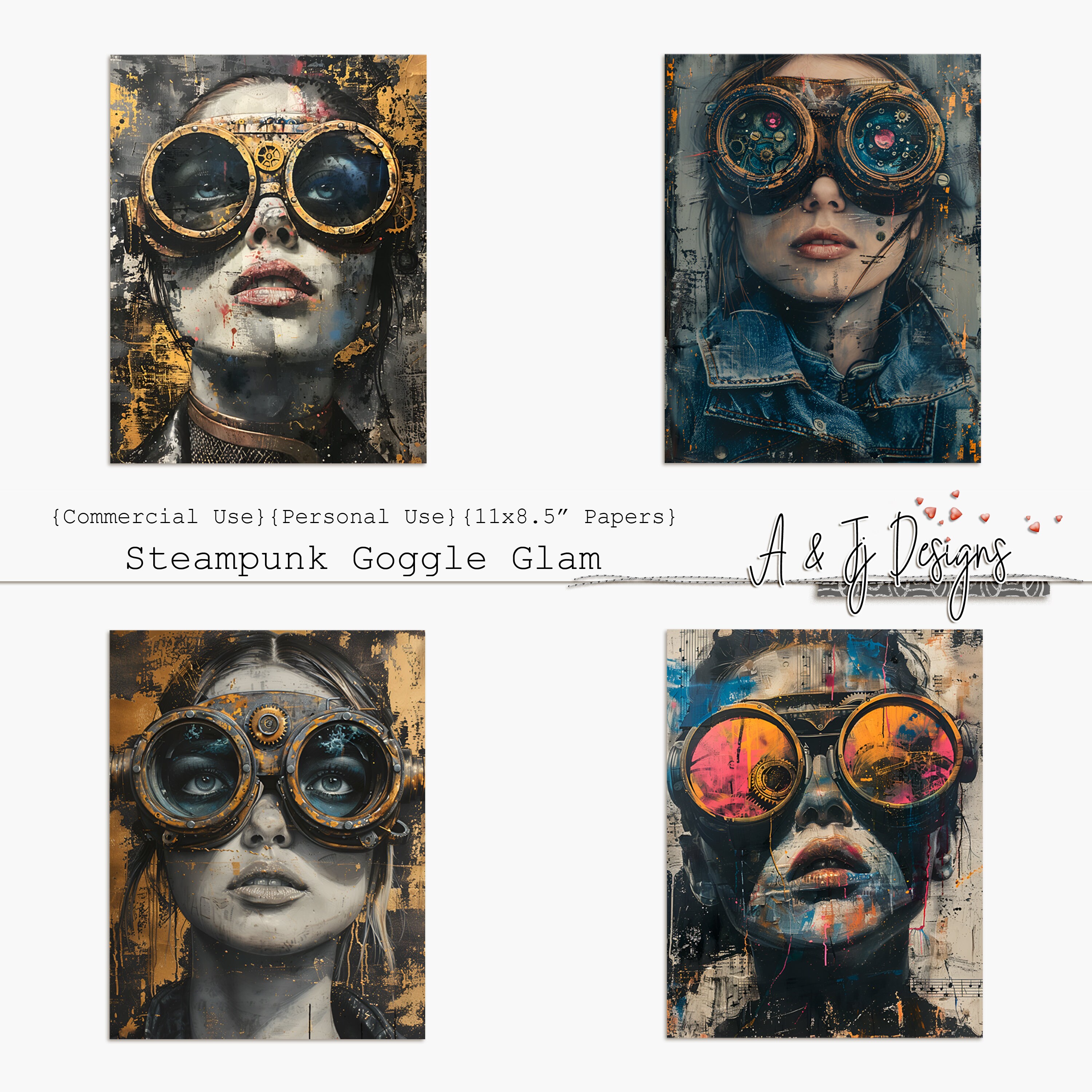 Steampunk Goggle Glam, CU, PU, Printable, Papers, Ephemera, JPG, Junk ...