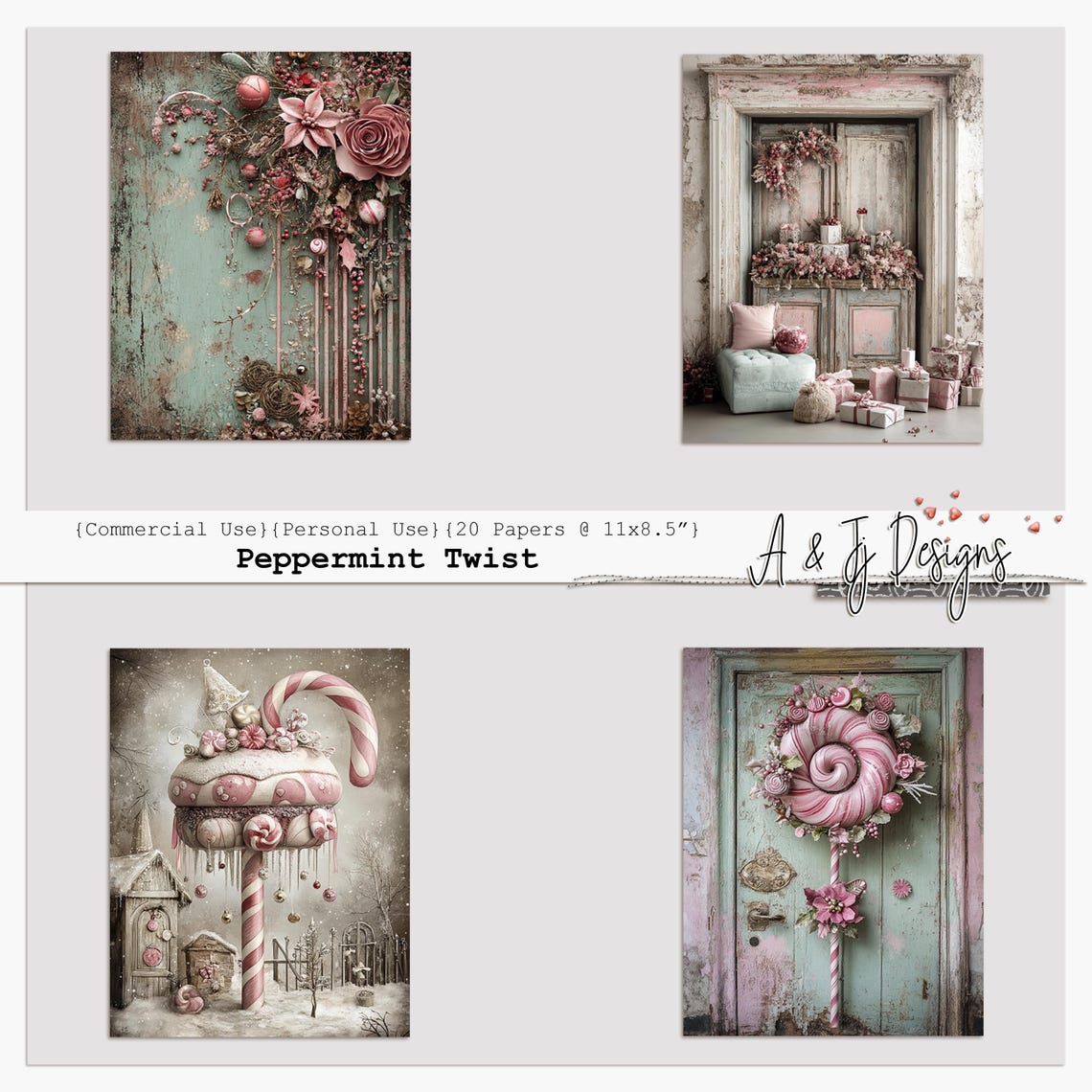 Peppermint Twist, Digital Papers, Christmas Scrapbooking and Junk ...