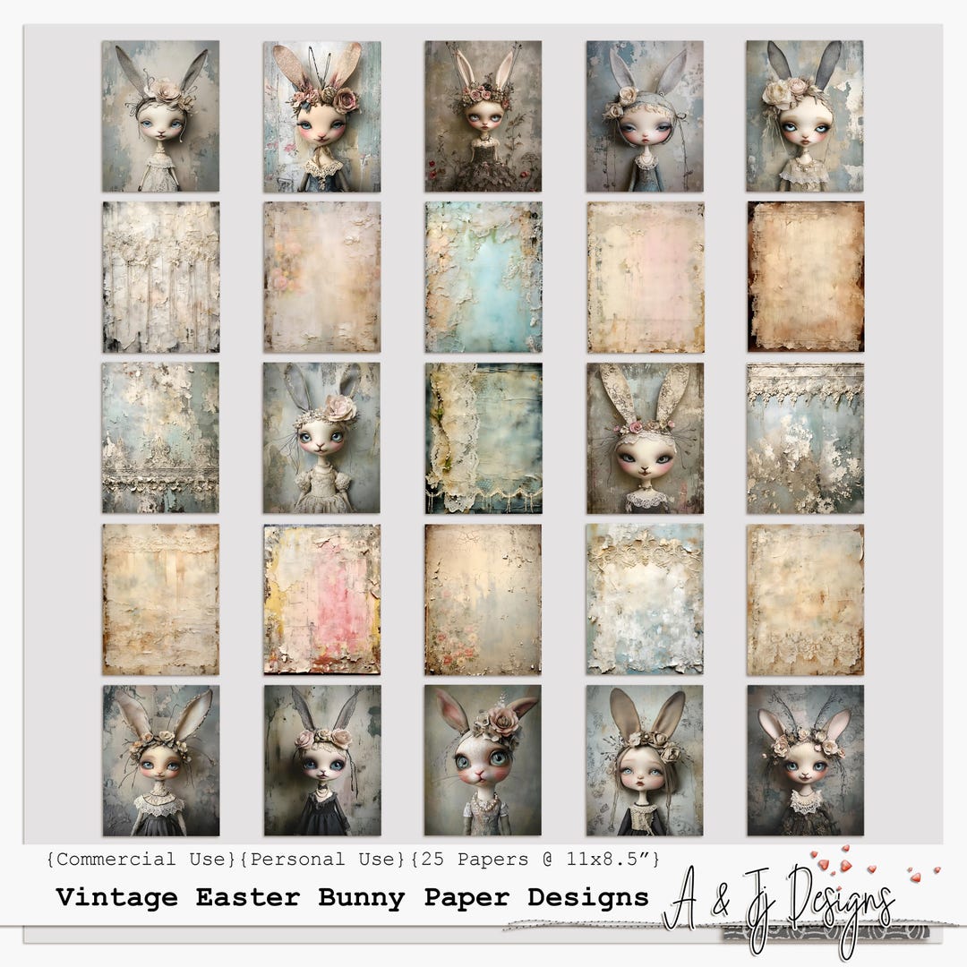 Vintage Easter Bunny Paper Designs, Shabby Chic Easter, Printable Bunny ...