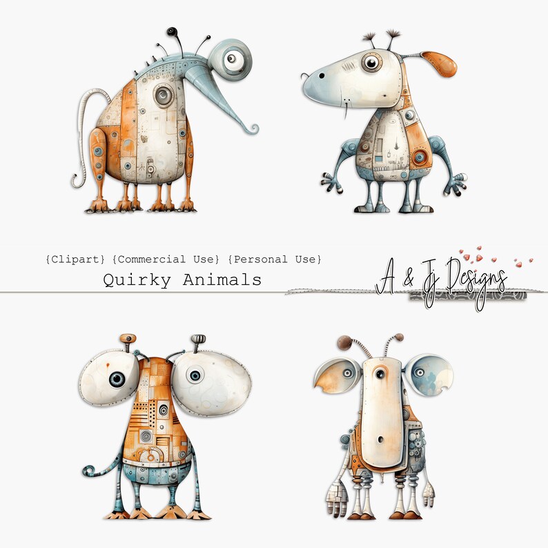 Quirky Animals, Clipart, CU, Printables, Junk Journals, Mixed Media ...