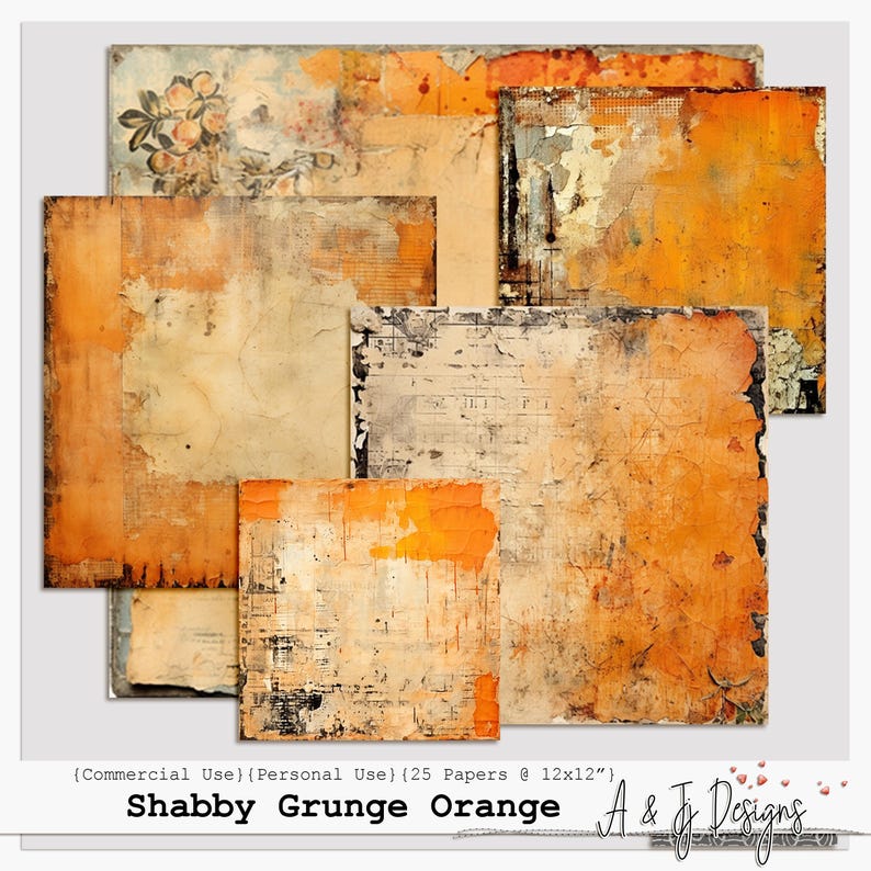 Shabby Grunge Orange, Digital Paper Pack, Vintage, Distressed, and ...