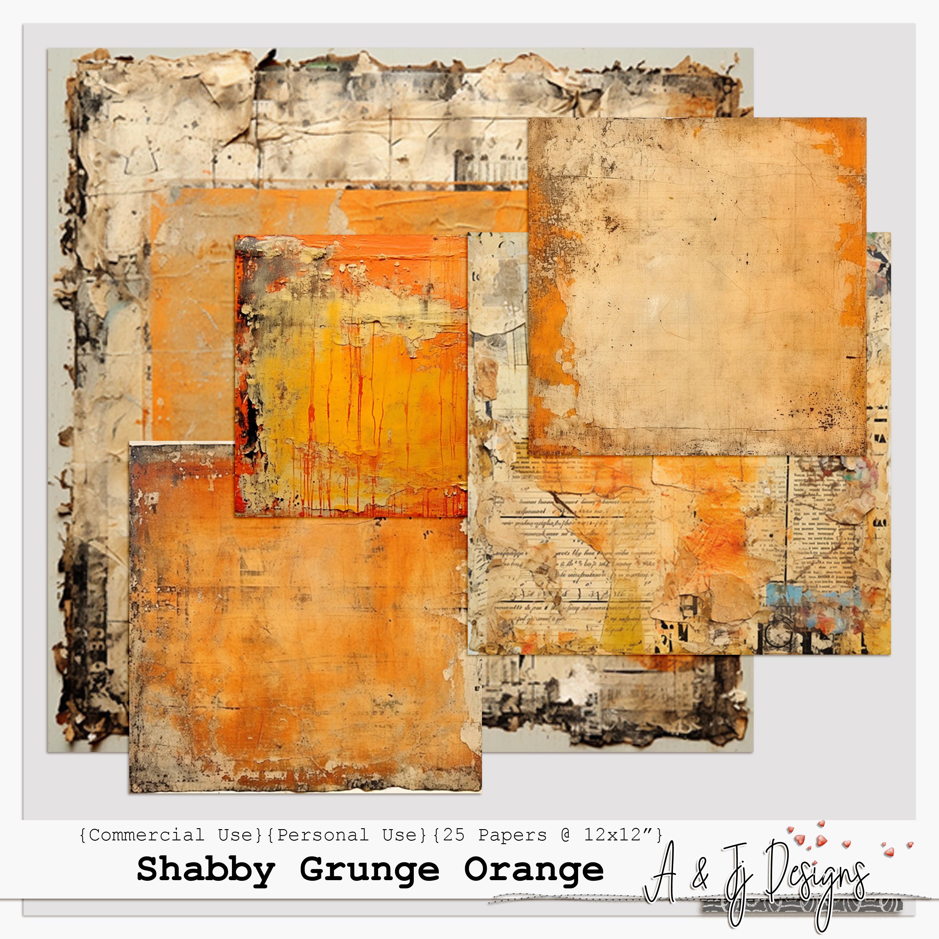 Shabby Grunge Orange, Digital Paper Pack, Vintage, Distressed, and ...