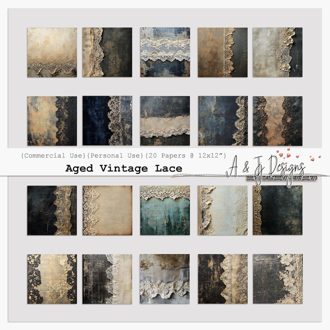 Aged Vintage Lace, Rustic Junk Journal Digital Paper, Shabby Chic ...