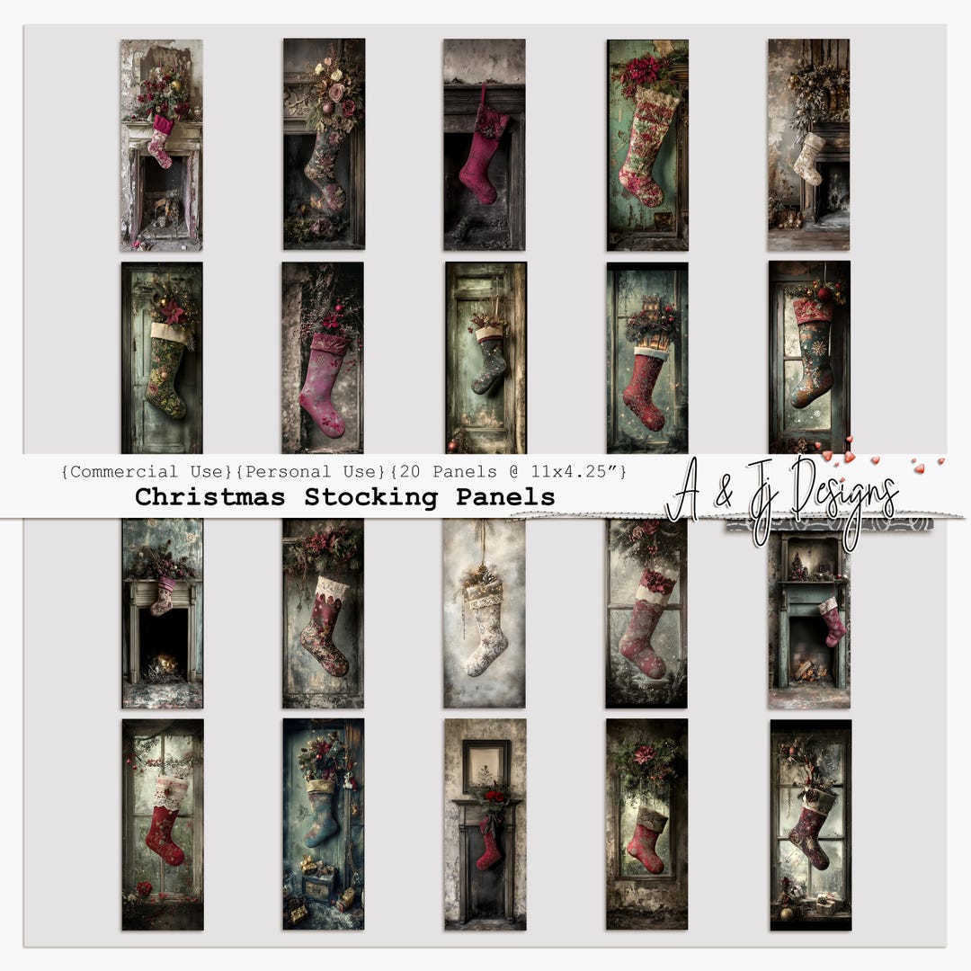 Christmas Stocking Panels, Digital Holiday Scrapbook Papers, Junk ...