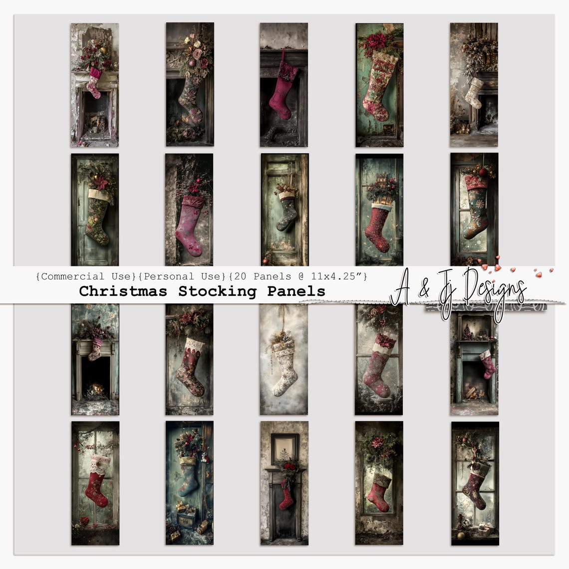 Christmas Stocking Panels, Bookmarks, Digital Holiday Scrapbook Papers ...