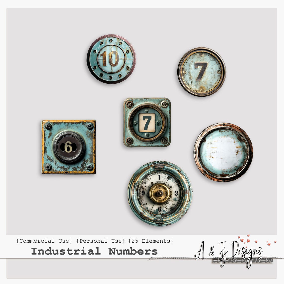 Industrial Numbers, 2 Sets of Numbers 0-10, Clipart, Vintage Rusty ...
