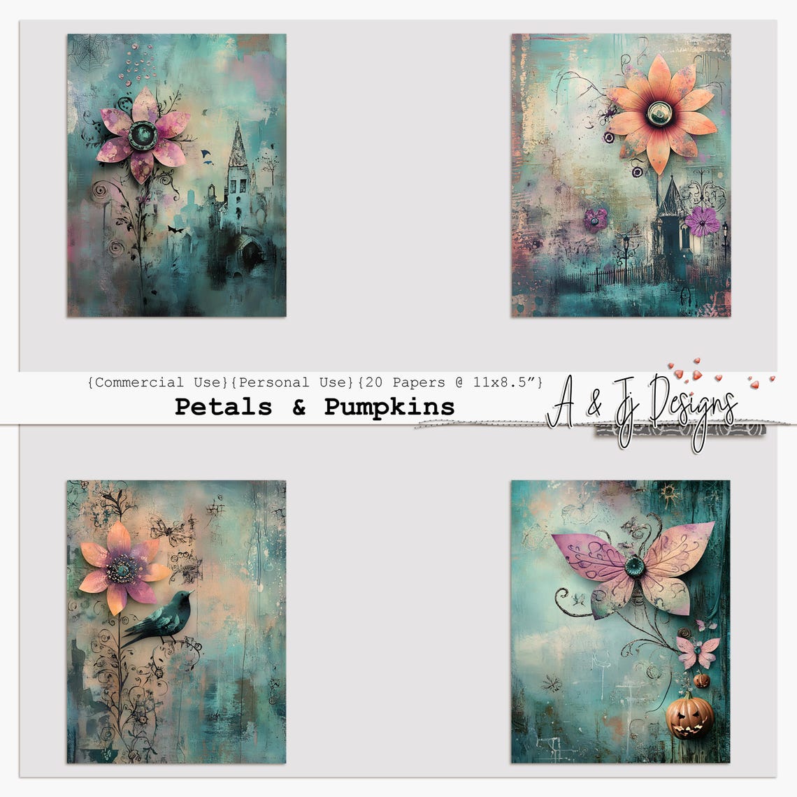 Petals & Pumpkins, Autumn Floral and Pumpkin Designs, 20 Papers for ...