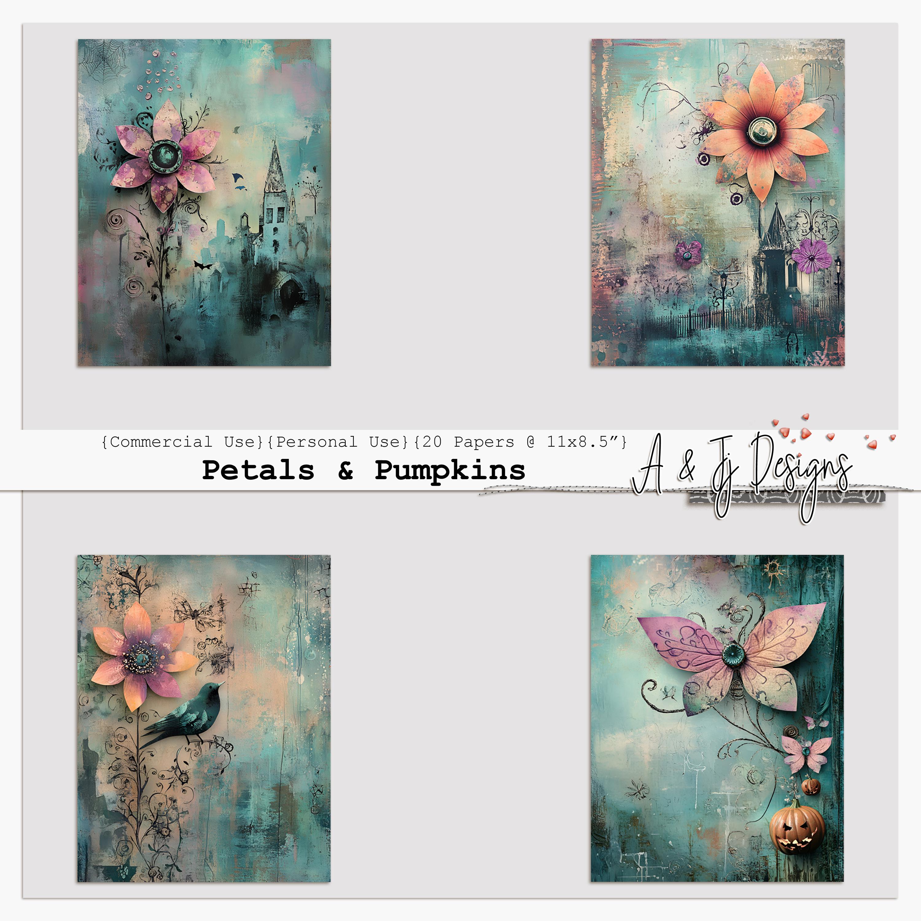 Petals & Pumpkins, Autumn Floral and Pumpkin Designs, 20 Papers for ...