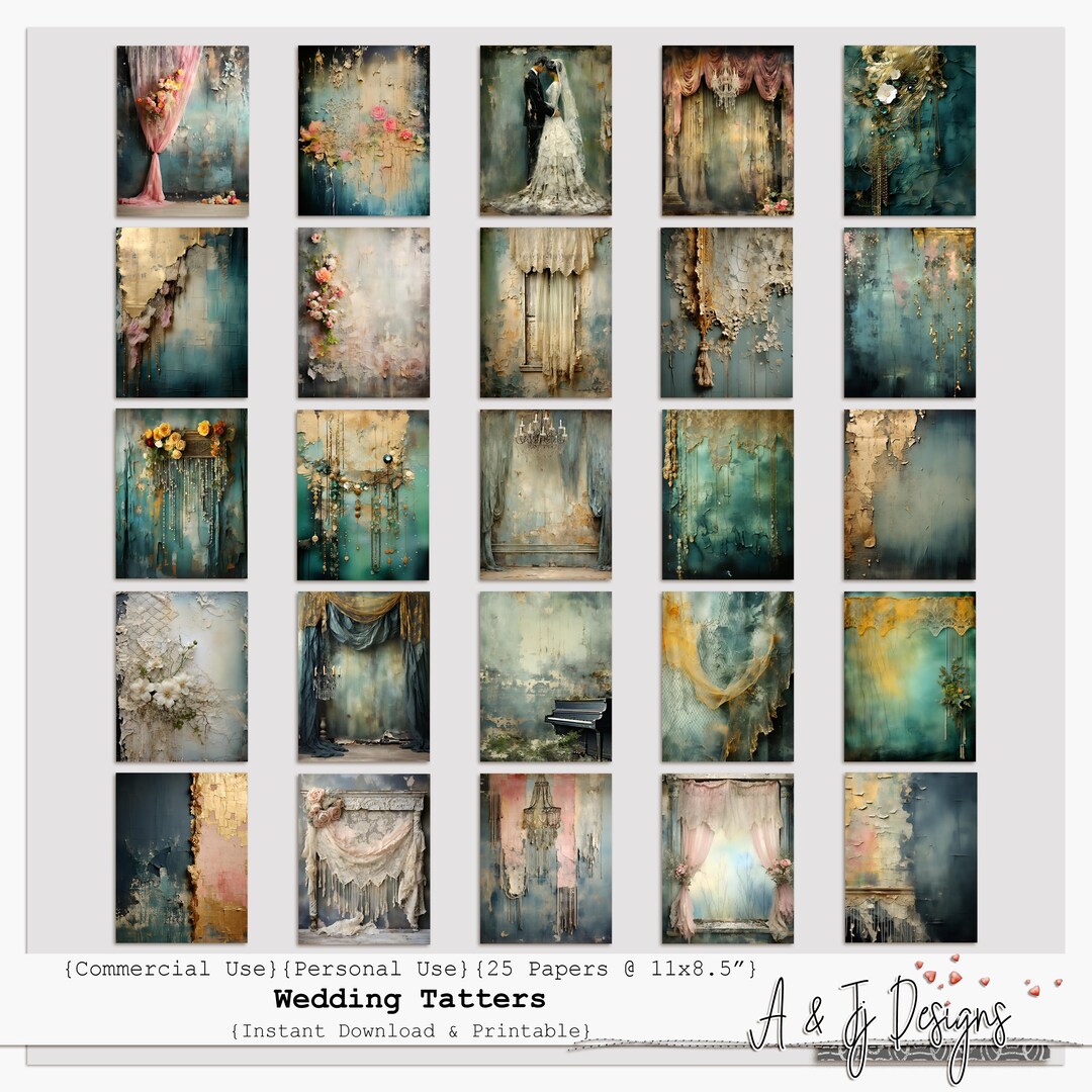 Wedding Tatters | Shabby Grunge Digital Papers | Romantic Backgrounds ...