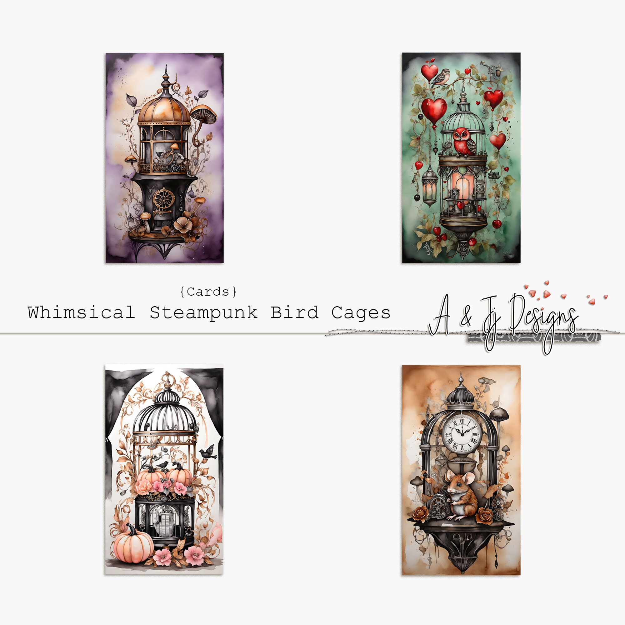 Whimsical Steampunk Bird Cages, Commercial Use, Ephemera, Junk Journals ...
