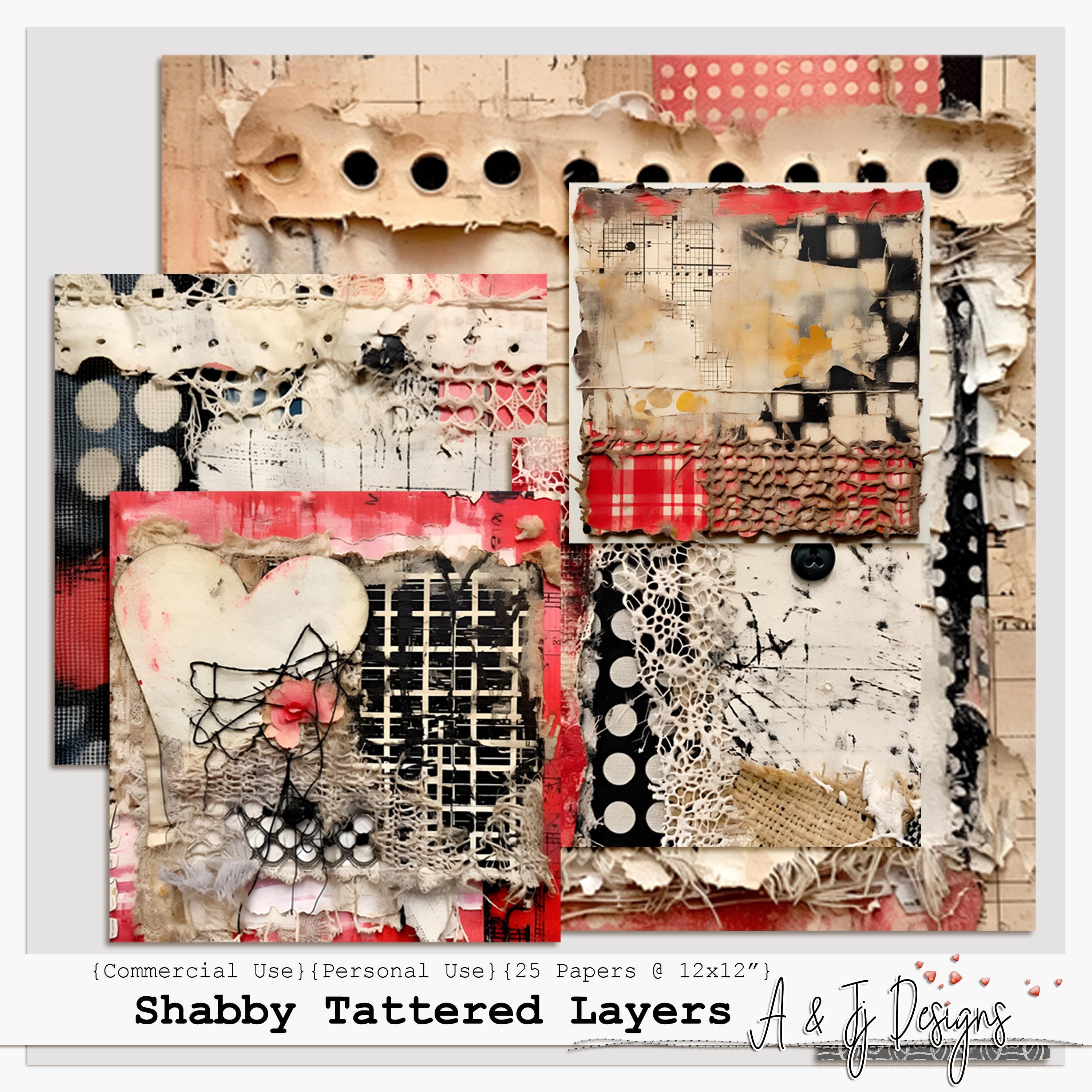 Shabby Tattered Layers, Vintage Mixed Media Junk Journal Papers, Grunge ...