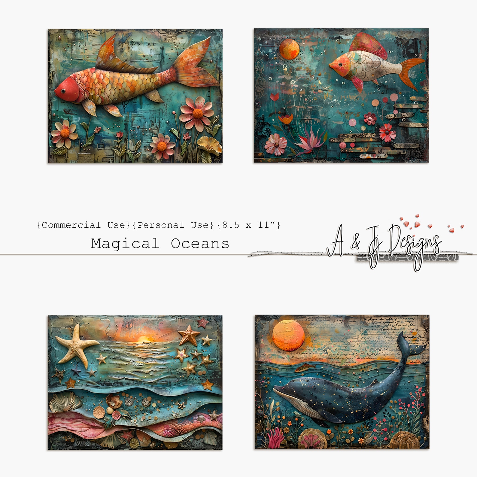 Magical Oceans, CU, PU, Printable, Papers, Ephemera, JPG, Junk Journal ...