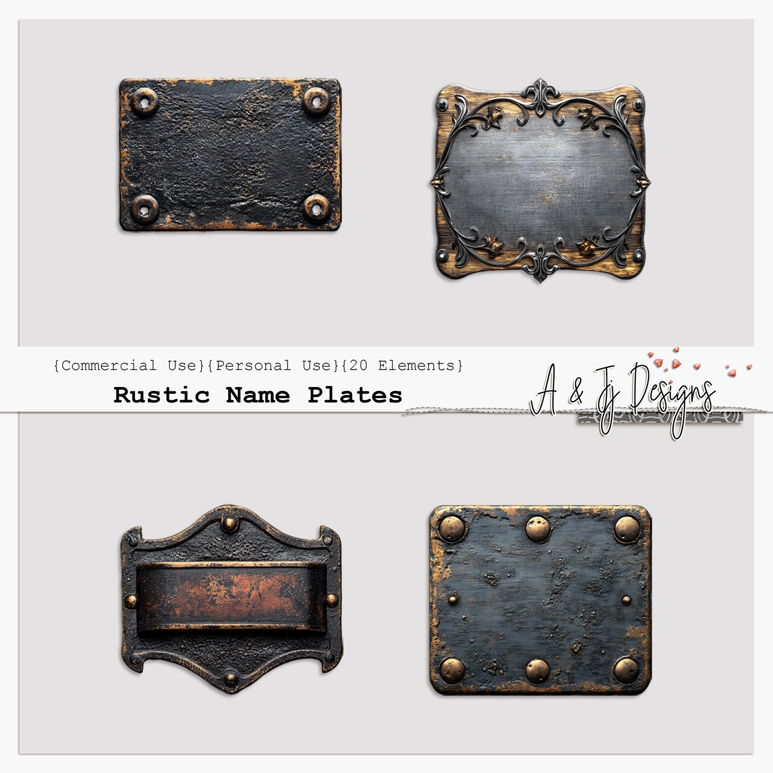 Rustic Name Plates, Clipart Images, Vintage Digital Elements for Junk ...