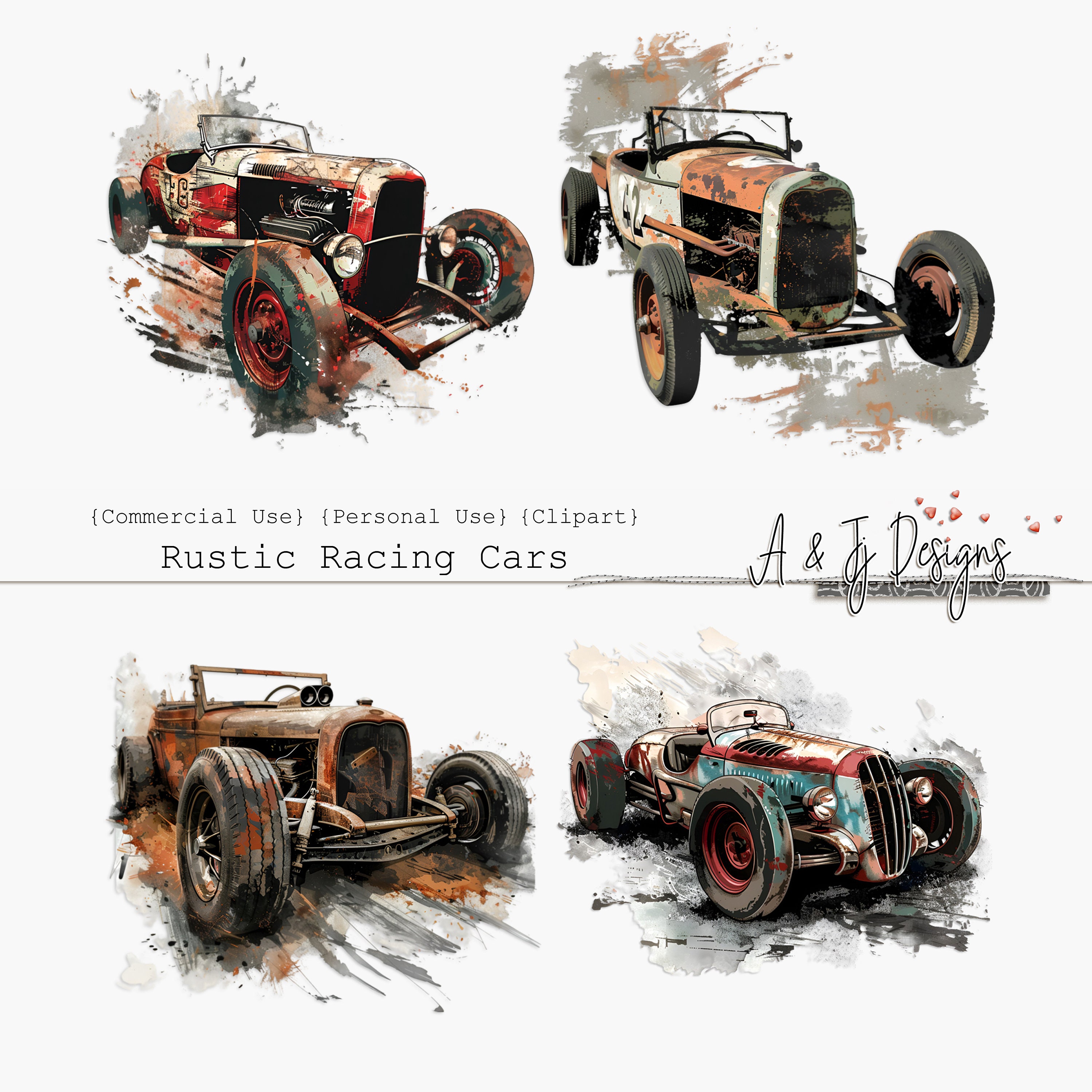 Rustic Racing Cars, CU, PU, Printable, Clipart Image Files, Elements ...