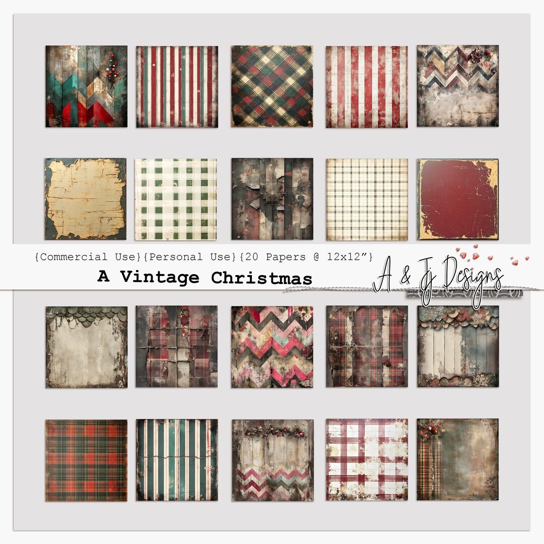 A Vintage Christmas, Digital Paper Pack, 20 Holiday Patterns for Junk ...