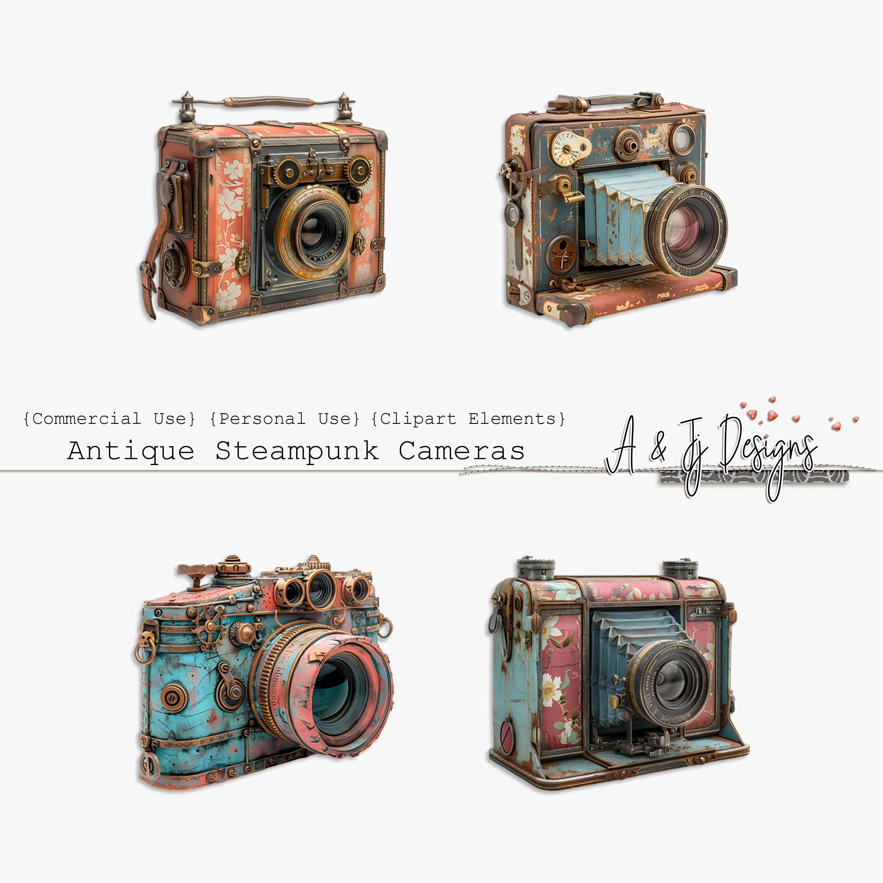 Antique Steampunk Cameras, CU, PU, Printable, Clipart, Junk Journal ...