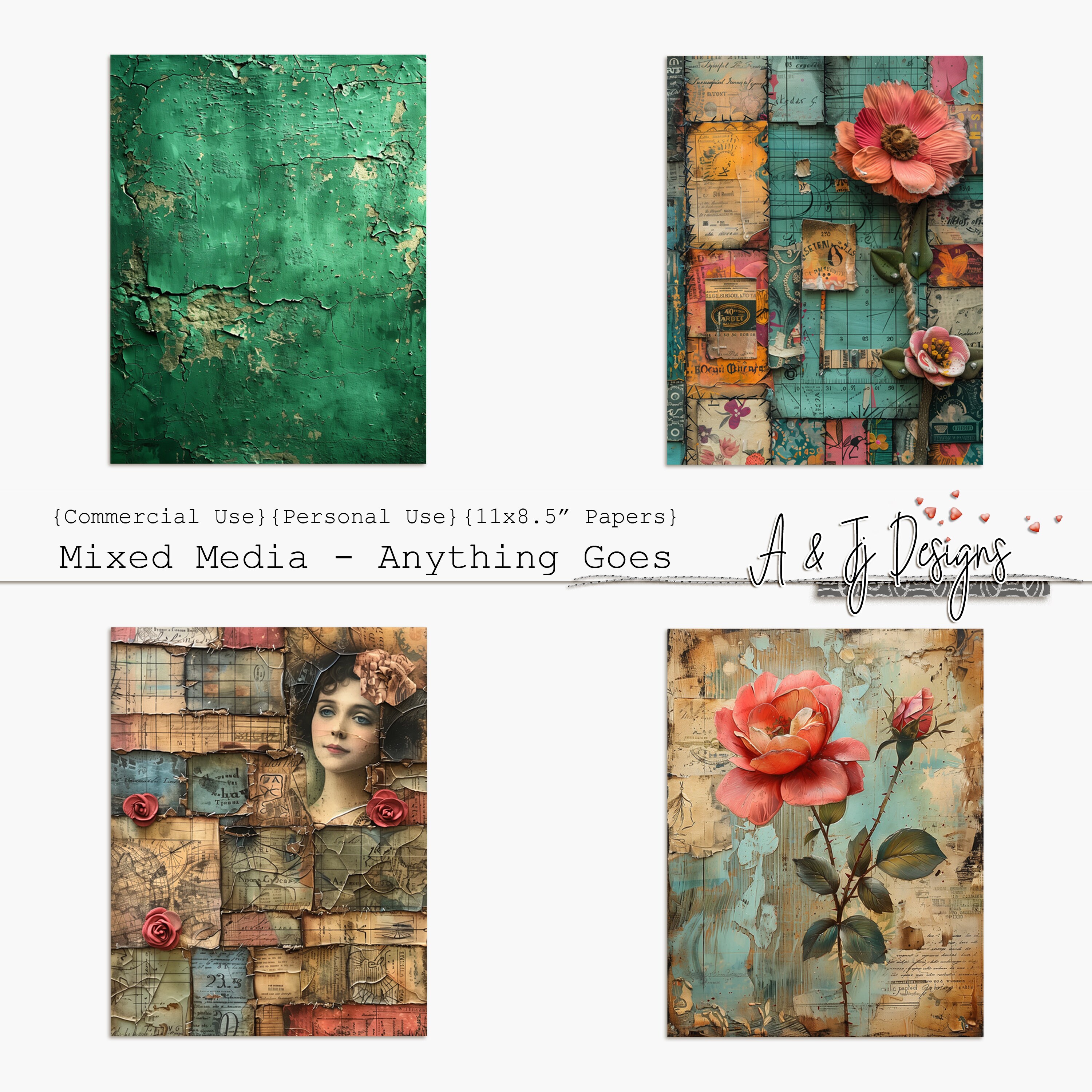 Mixed Media - Anything Goes, CU, Papers, Printable, JPG, Junk Journals ...