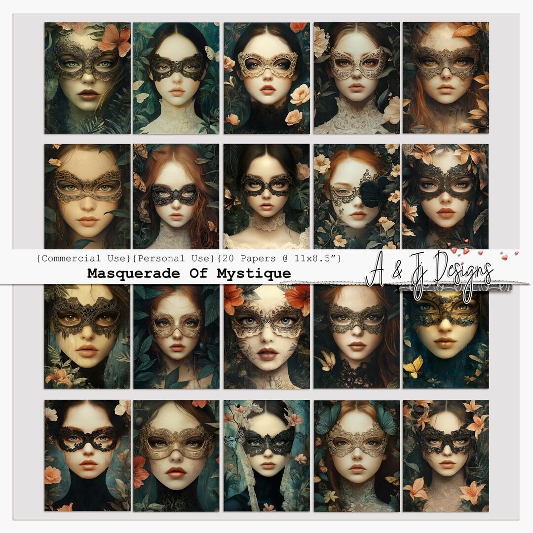 Masquerade of Mystique, Enchanting Digital Art for Junk Journals ...