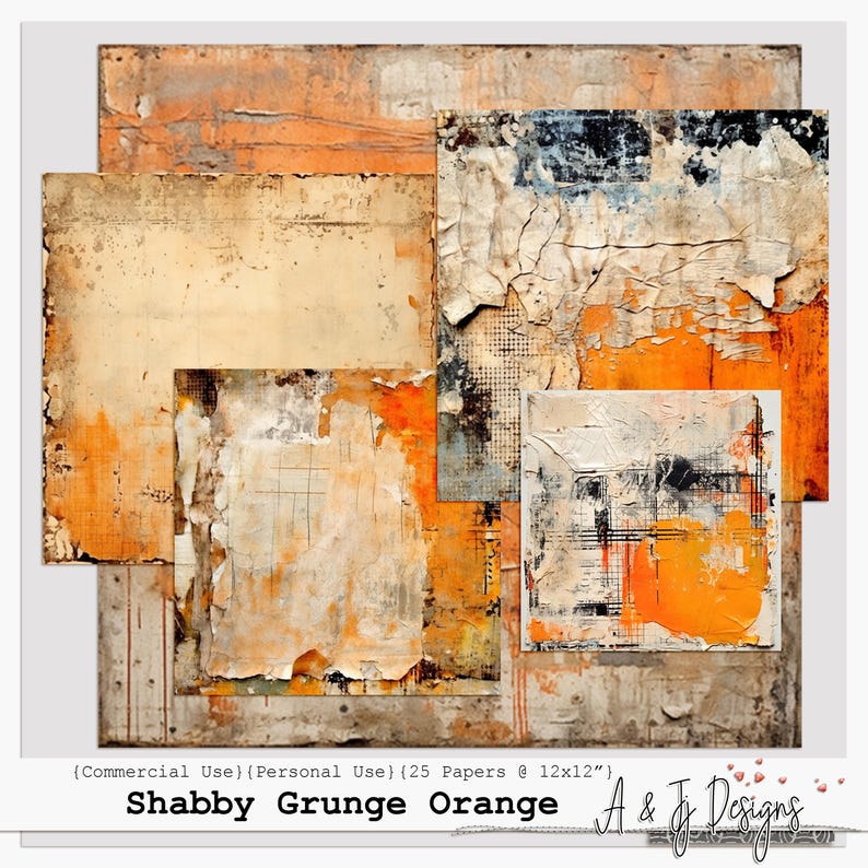 Shabby Grunge Orange, Digital Paper Pack, Vintage, Distressed, and ...