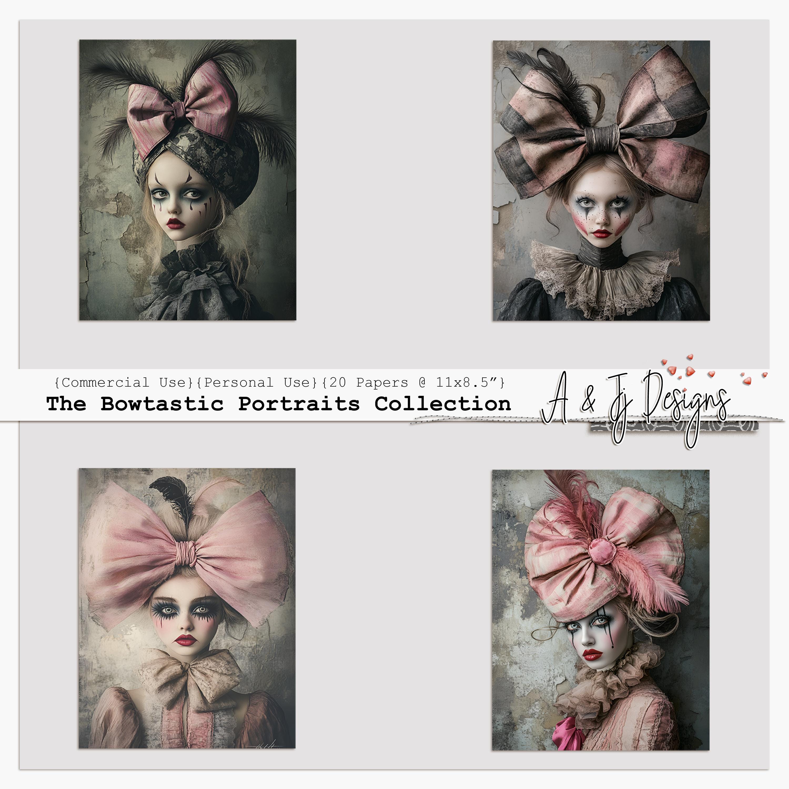 The Bowtastic Portraits Collection, 20 Digital Papers, Whimsical Bows ...