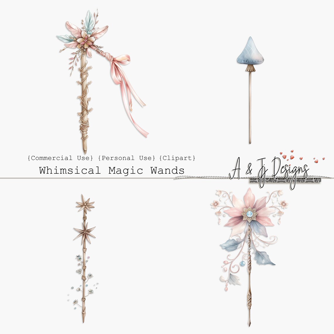 Whimsical Magic Wands, CU, Clipart, Fantasy, Printable, PNG Format ...